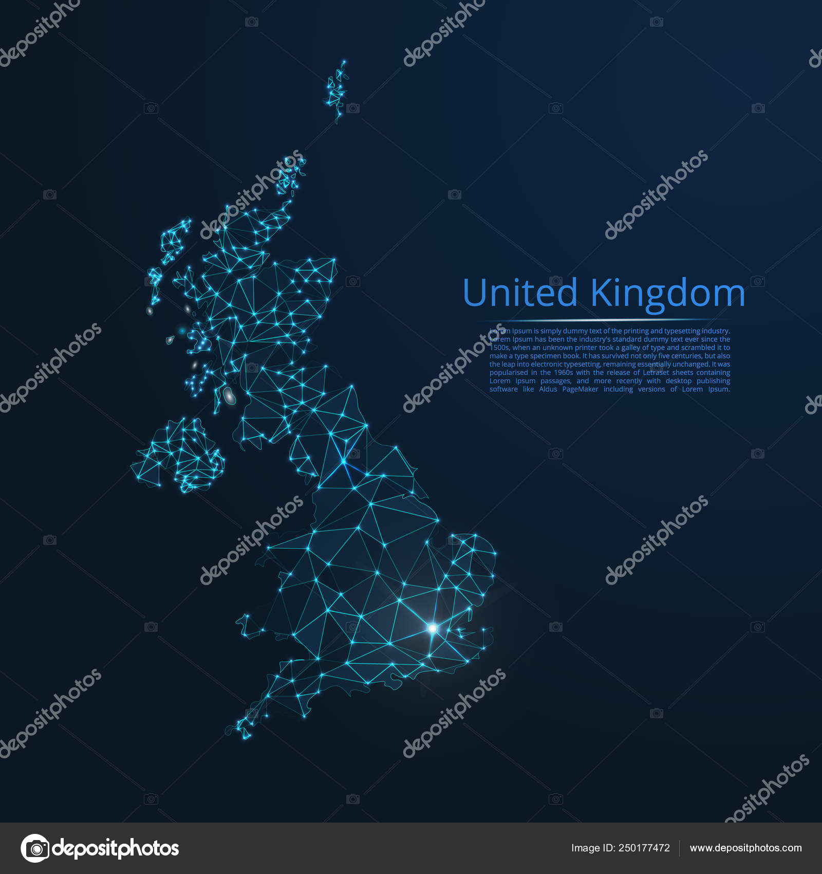 United Kingdom communication network map. Vector low poly image of a ...
