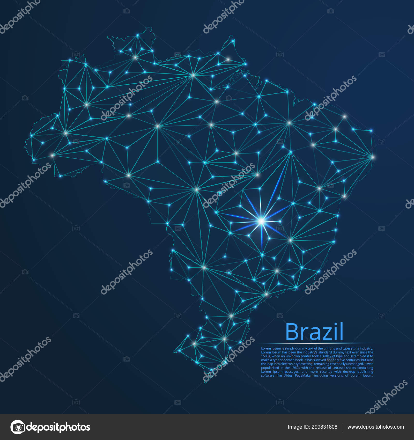 Mapa da rede de comunicação Brasil. Vetor imagem poli baixa de um mapa ...