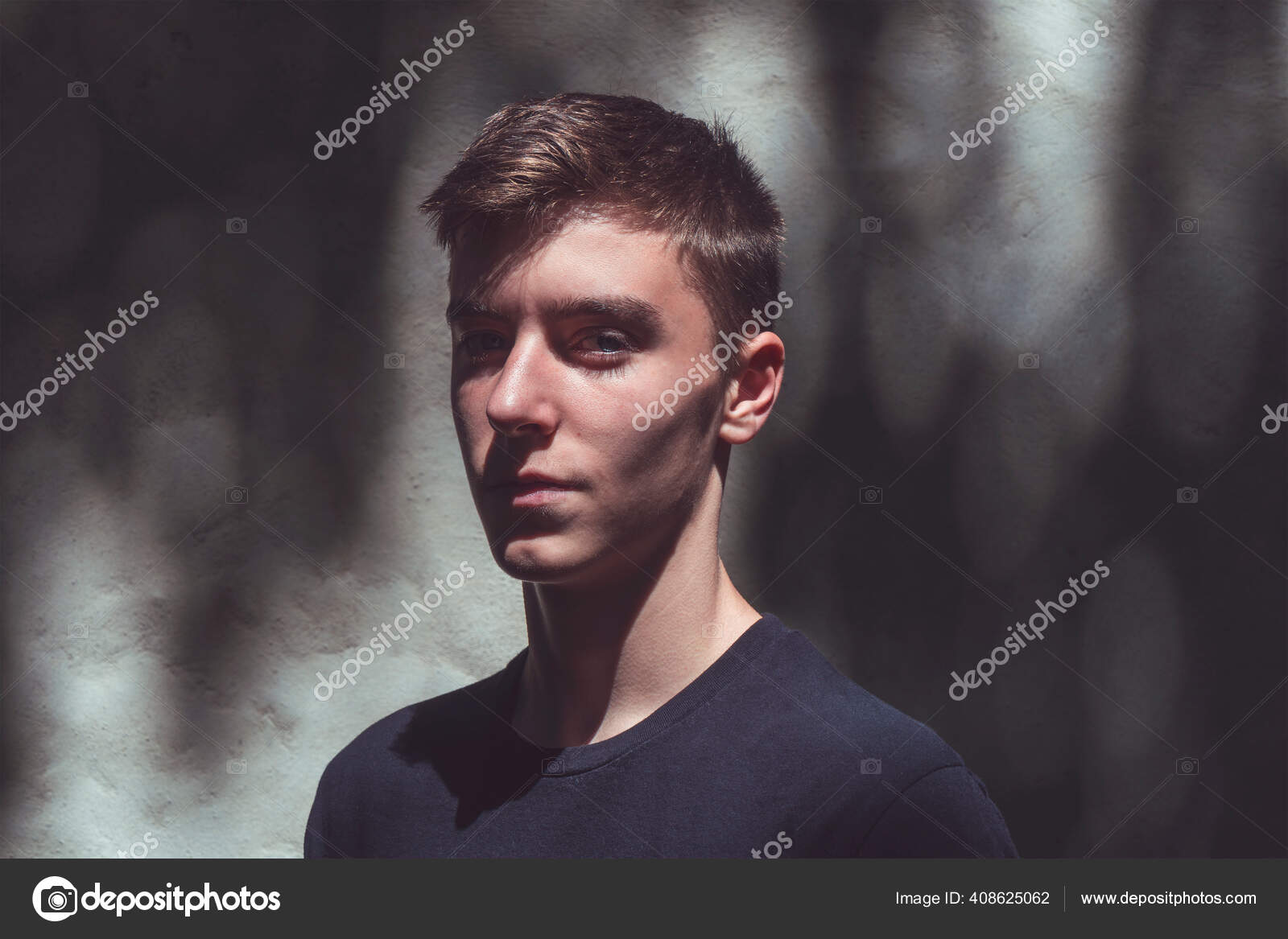 Portrait Self Confident Young Man Standing Shadow — Stock Photo ... Portrait Self Confident Young Man Standing Shadow — Stock Photo ...