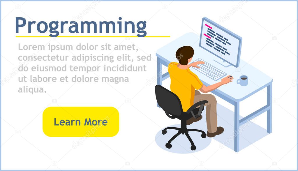 Concepto de programación, imágenes vectoriales isométricas. Programador ...
