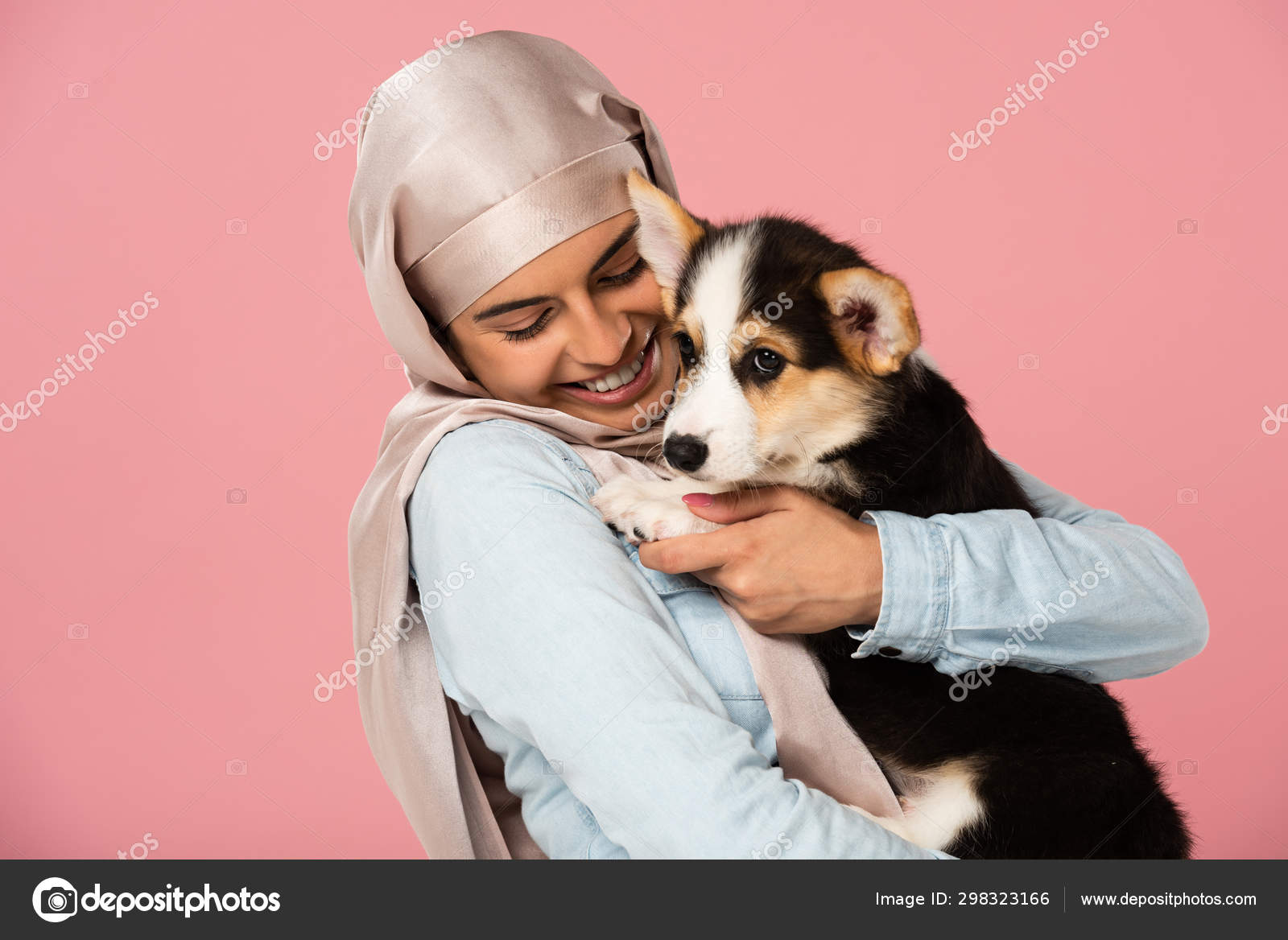 Smiling Arabic Woman Hijab Holding Cute Corgi Puppy Isolated Pink ... Smiling Arabic Woman Hijab Holding Cute Corgi Puppy Isolated Pink ...