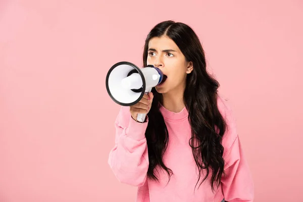 Beautiful Angry Girl Shouting Megaphone Isolated Pink Stock Photo by ...