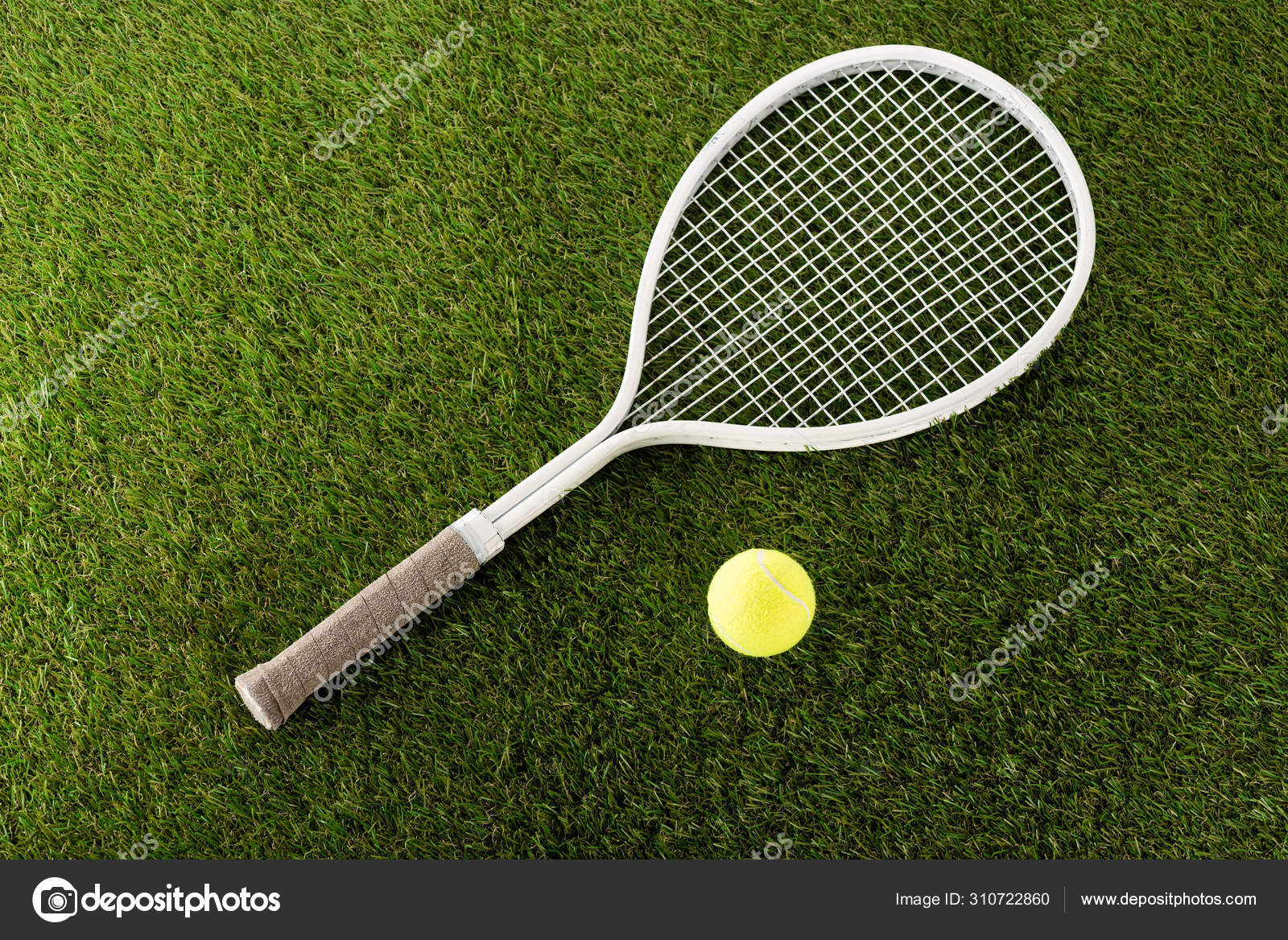 Top View Tennis Racket Ball Green Grass Sports Betting Concept — Stock ...