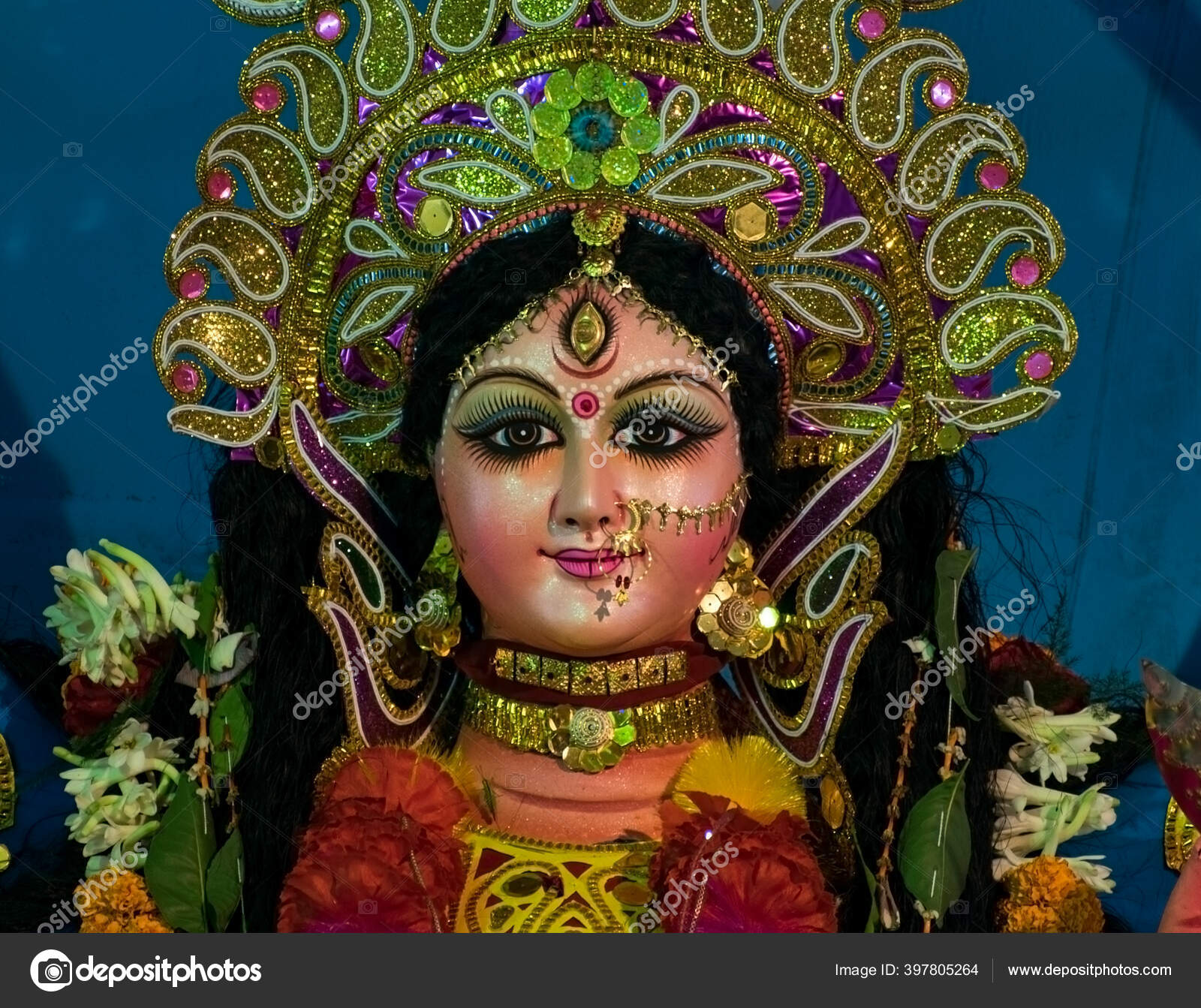 Devi Durga Face Sculpture Decorated Ornaments — Stock Photo ...
