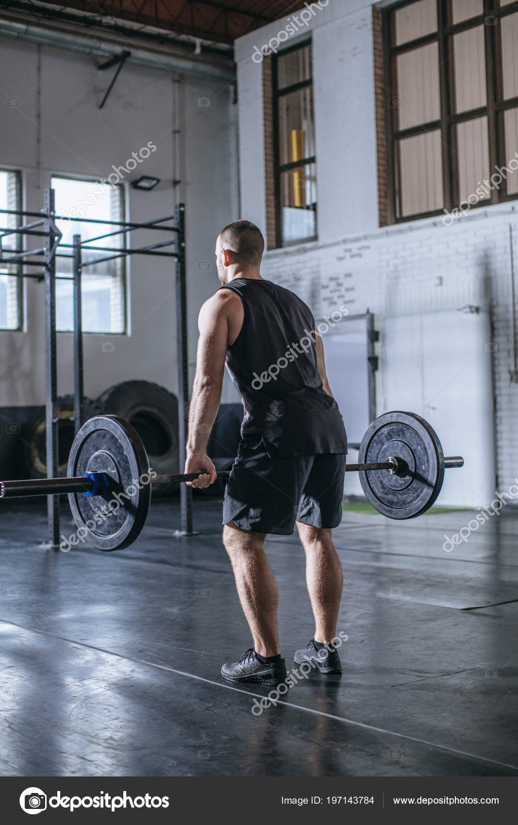 Back View Sportsman Lifting Weights Gym — Stock Photo © luminastock ...