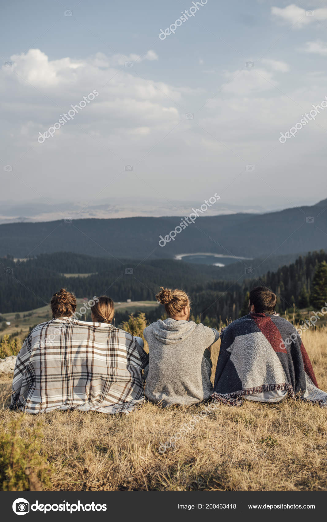 Back View Group Young People Sitting Nature Enjoying View Stock Photo ...