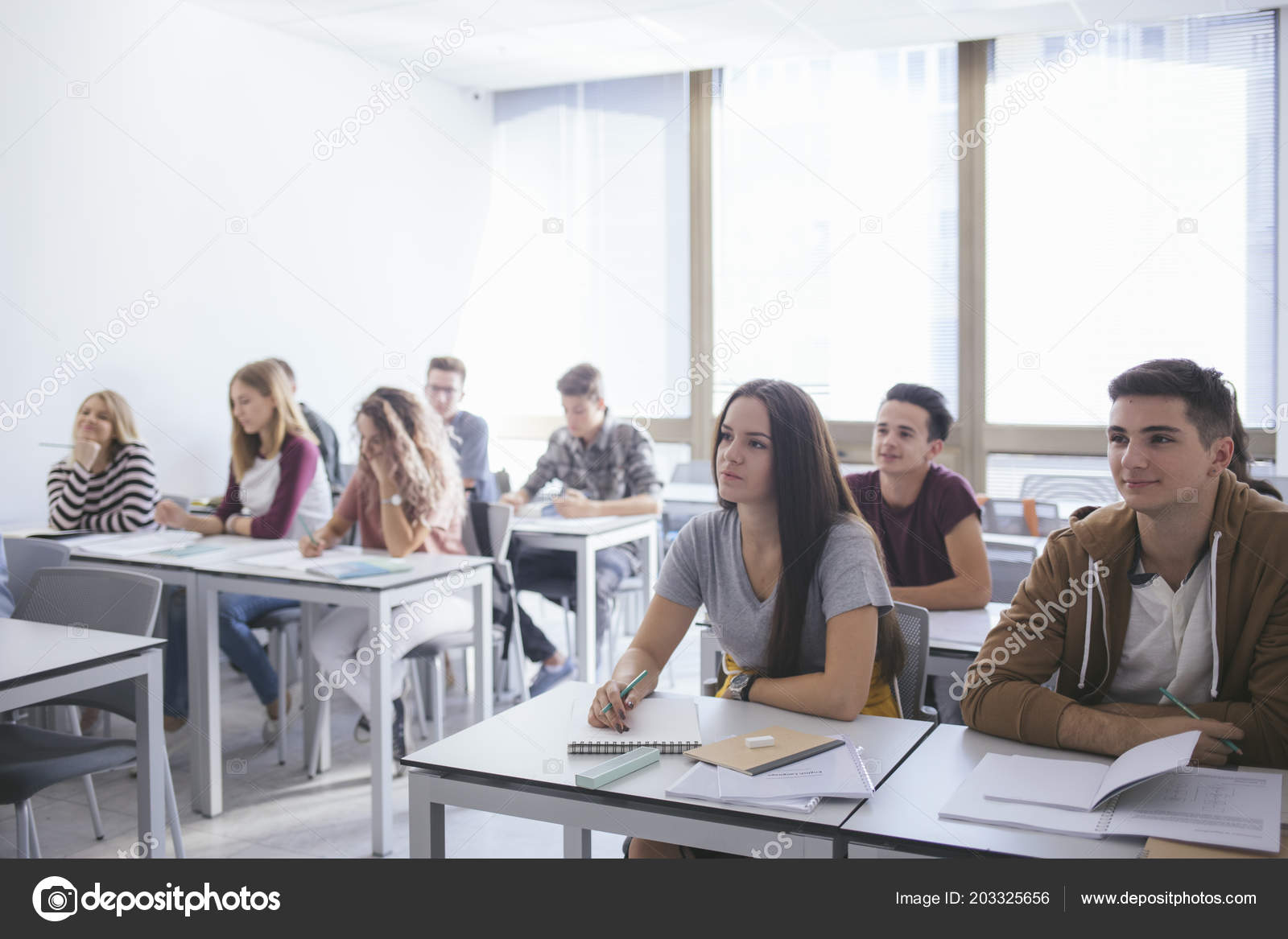 Group High School Students Having Class Modern Classroom Stock Photo by ...