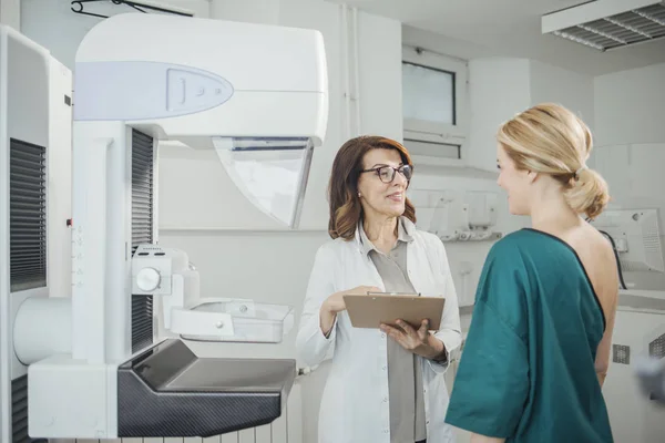 Woman Oncologist Talking Her Patient Mammography Examination Stock ...