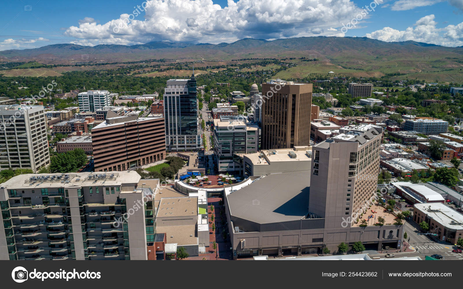 Unique view of downtown Boise Idaho with the center on the grove ...