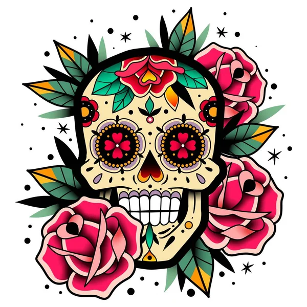 Mexican roses skull — Stock Vector © Vectorscreator #412542352