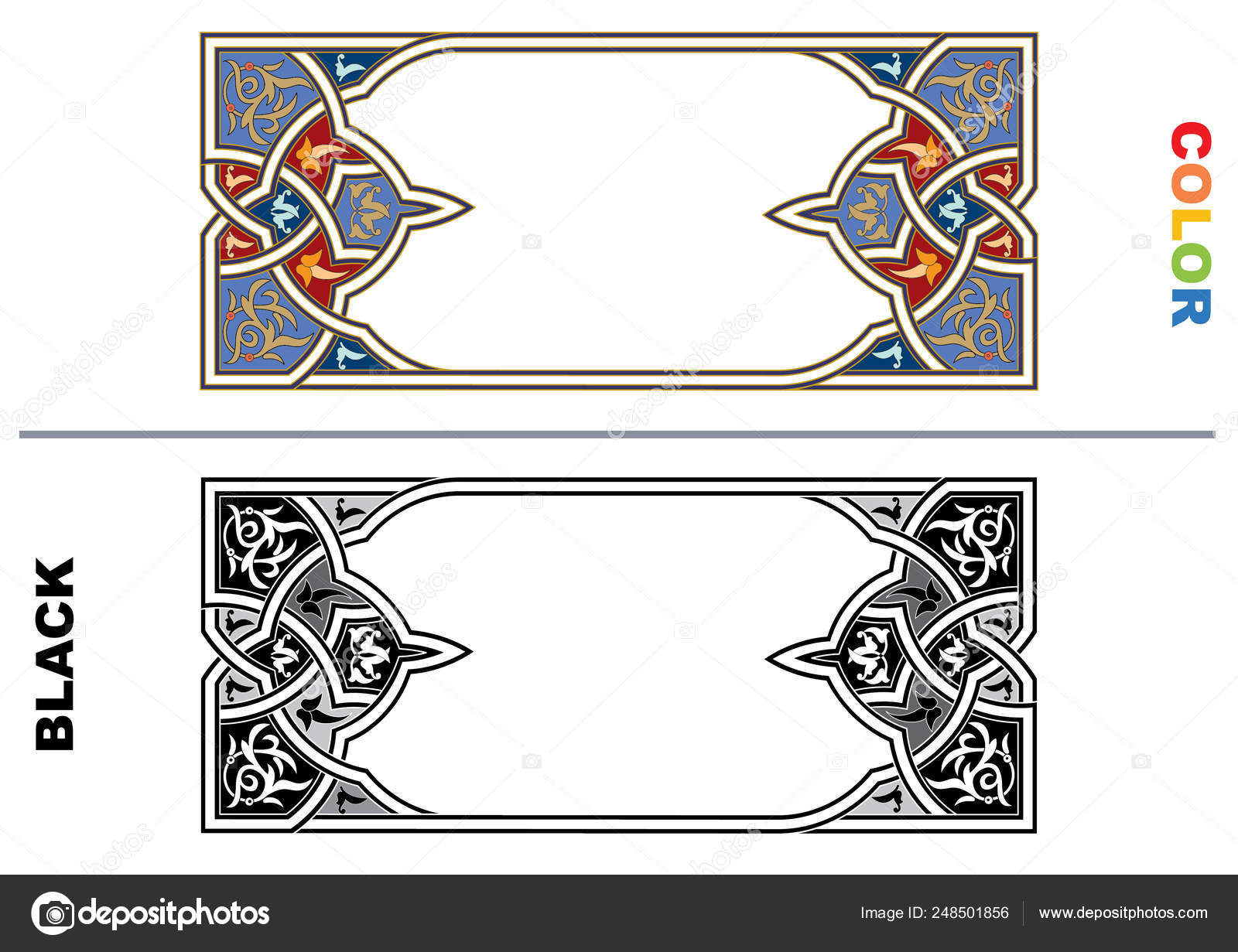 Arabesque Vector Ornamental Eastern Design Border Frame Colored — Stock ...