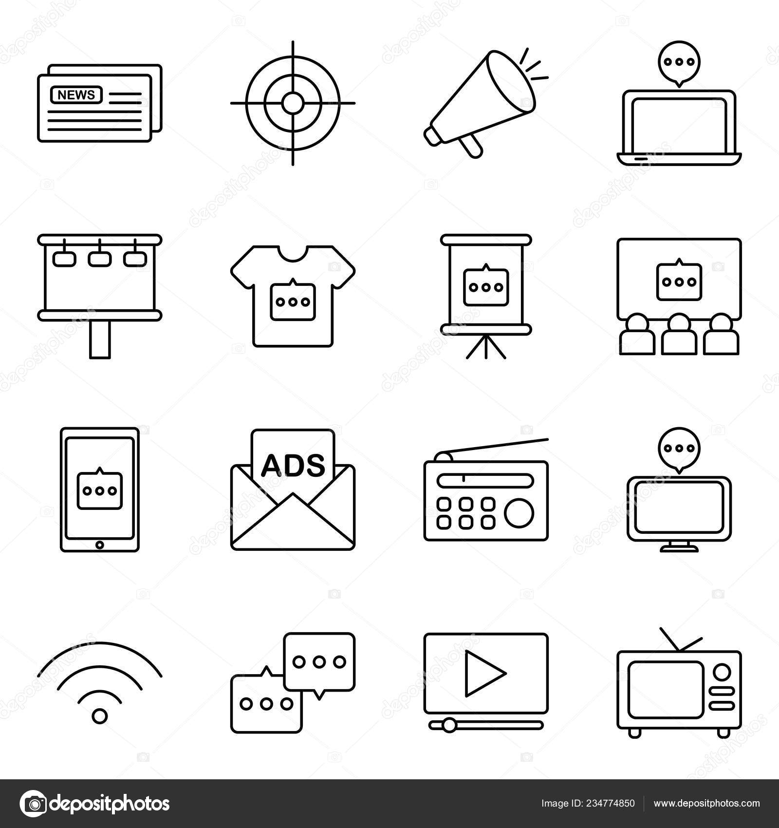 Advertising Icons Pack Isolated Symbols Collection Stock Vector by ... Advertising Icons Pack Isolated Symbols Collection Stock Vector by ...