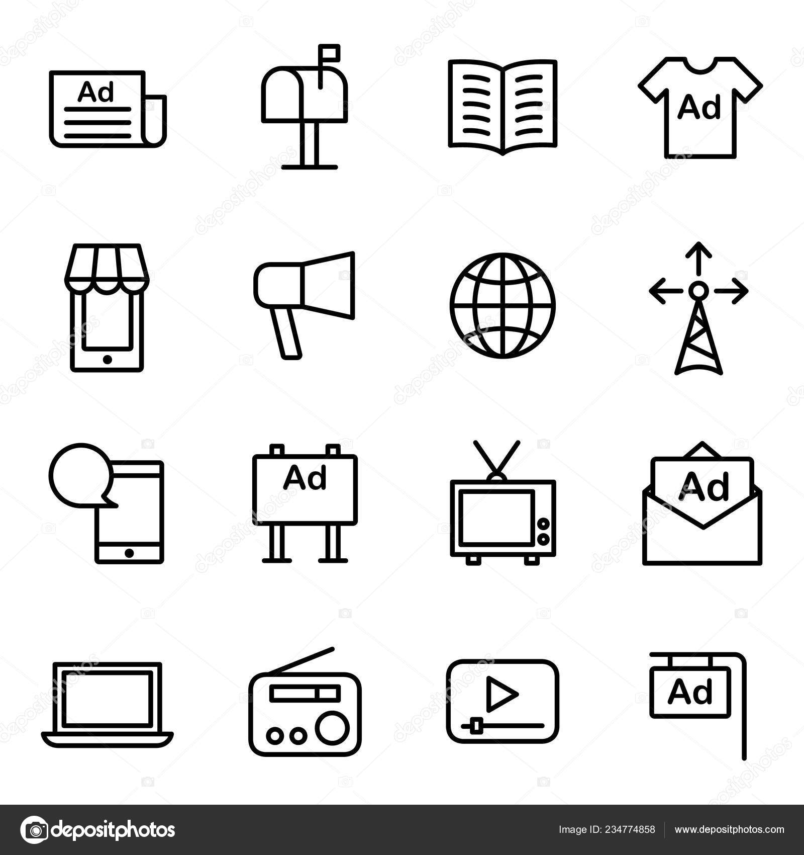 Advertising Icons Pack Isolated Symbols Collection Stock Vector by ... Advertising Icons Pack Isolated Symbols Collection Stock Vector by ...