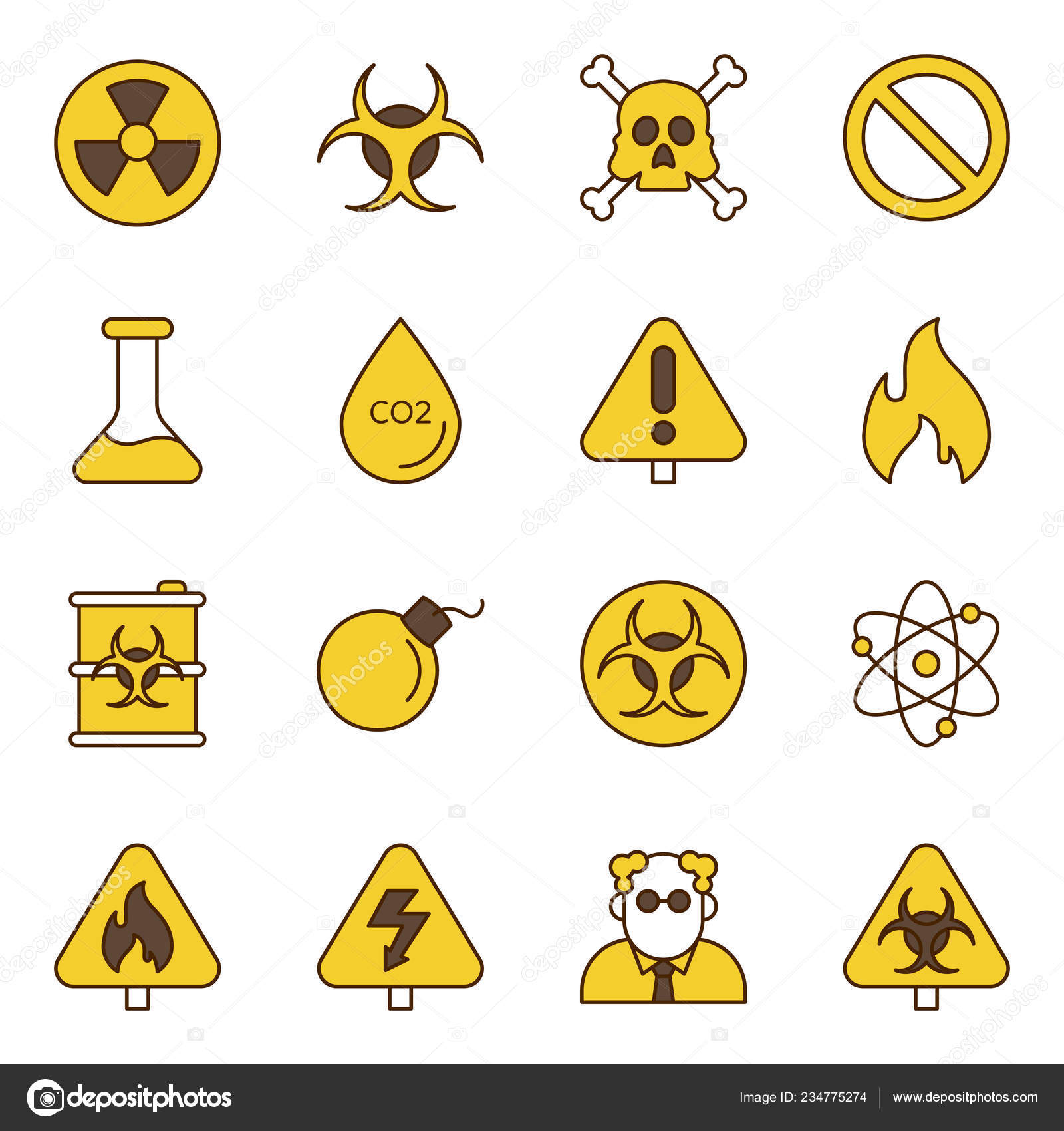 Envase Iconos Riesgo Biológico Colección Símbolos Aislados Vector de ...