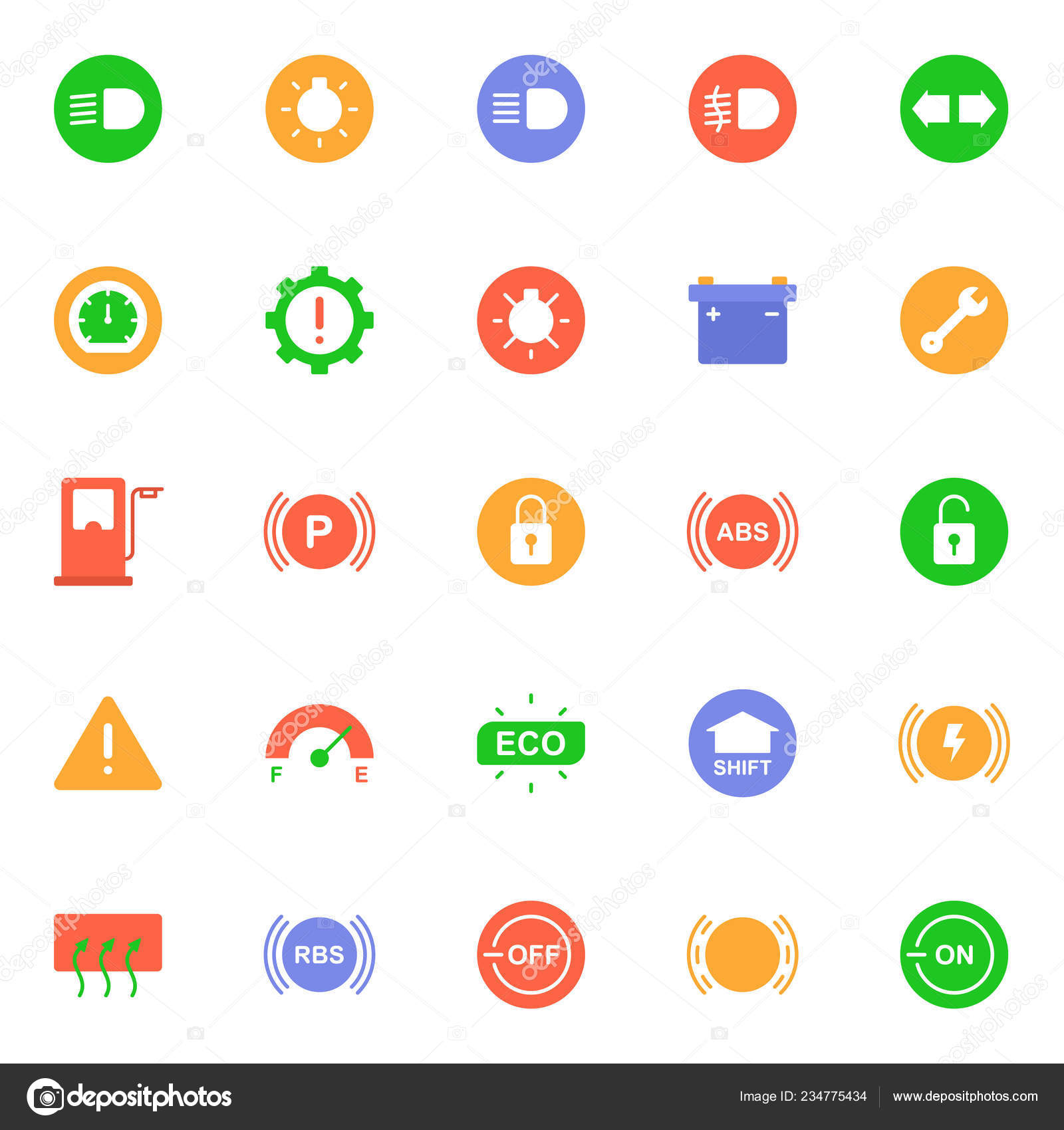 Car Indicator Icons Pack Isolated Symbols Collection Stock Vector by ...