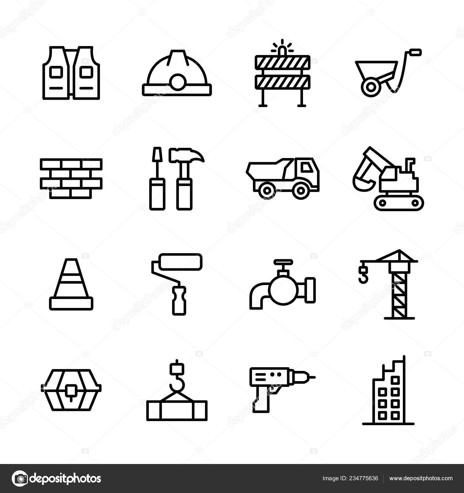 Paquete Iconos Construcción Colección Símbolos Aislados vector, gráfico ...