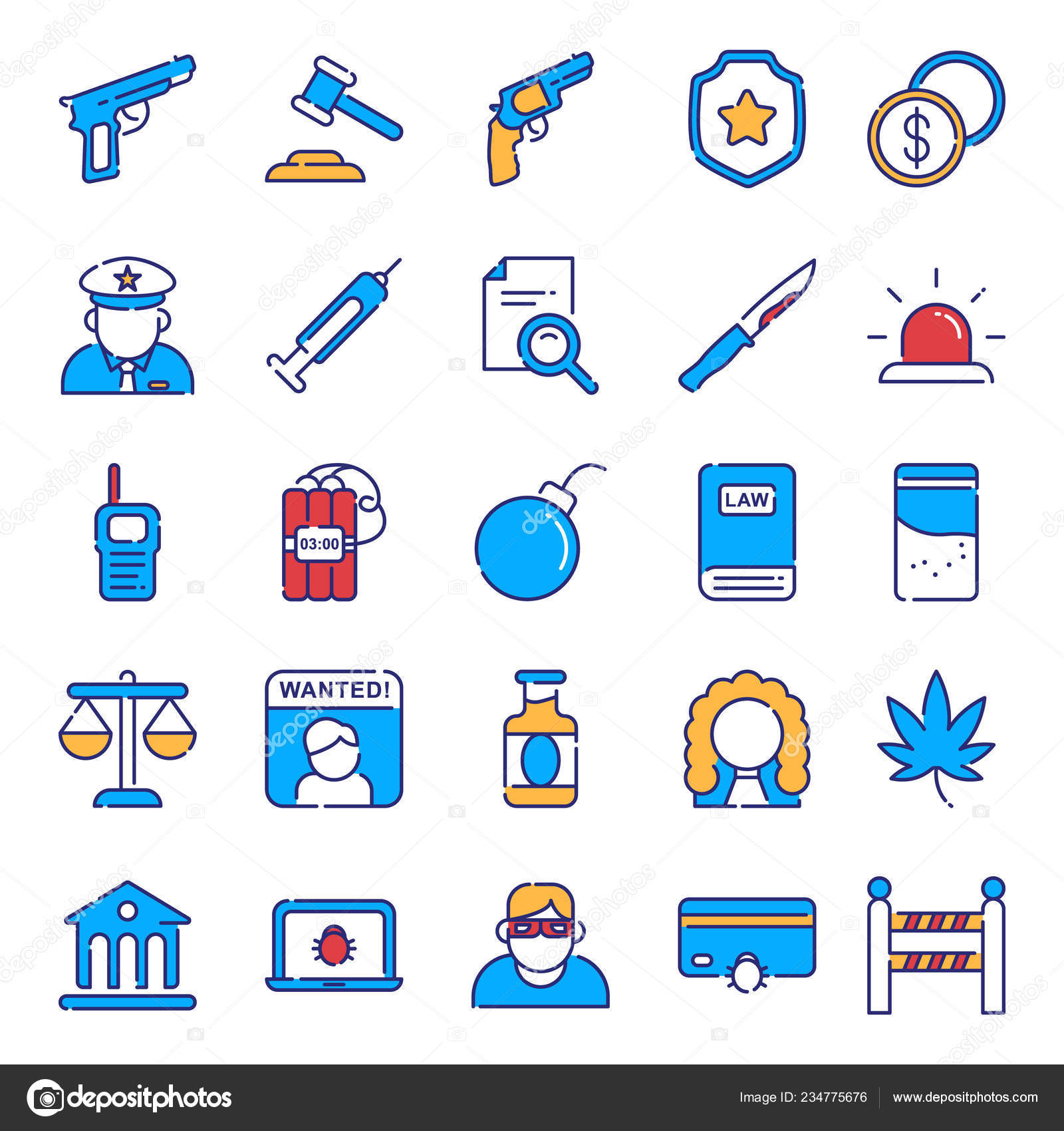 Crime Icons Pack Isolated Symbols Collection Stock Vector by ©ware ...