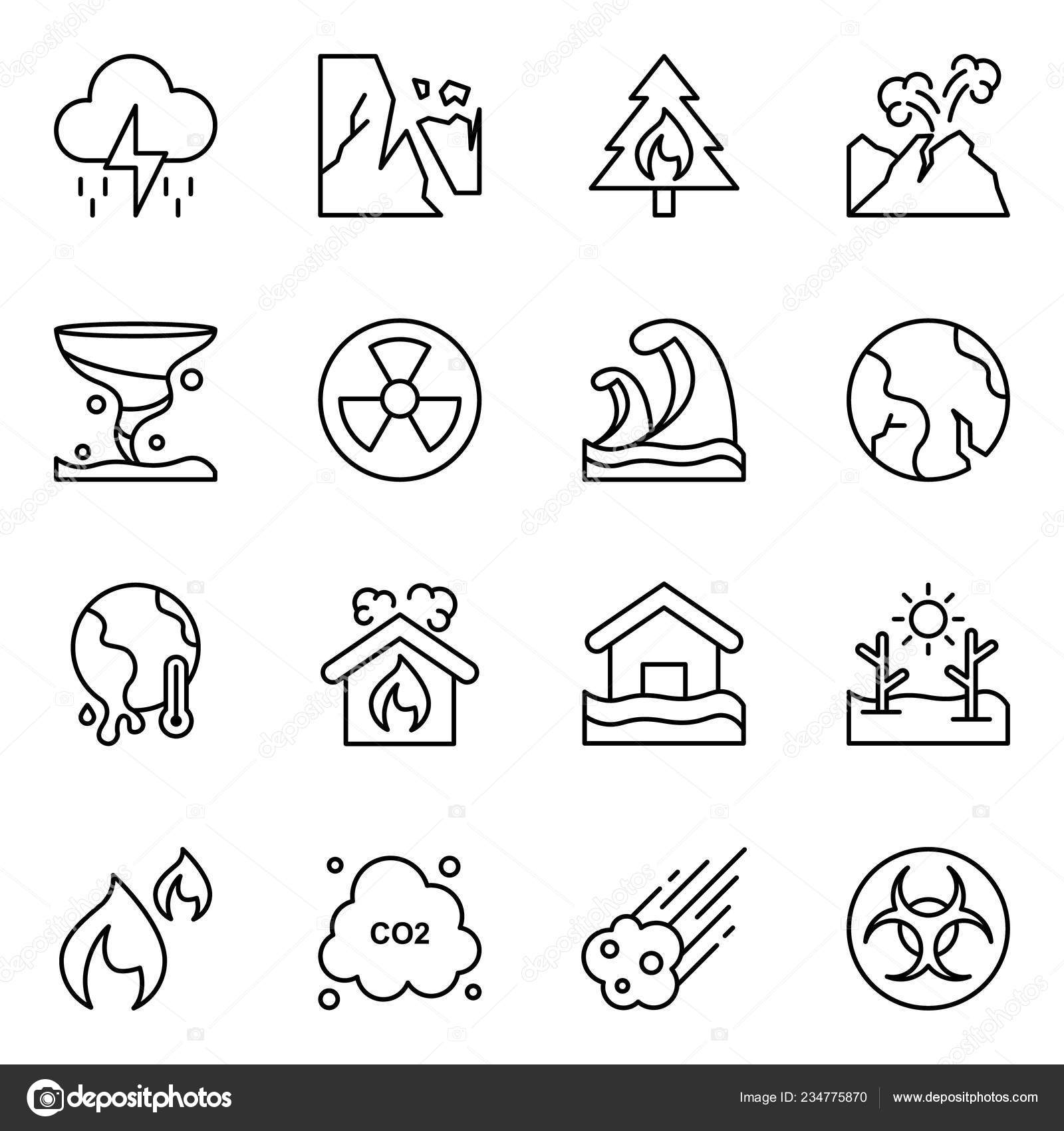 Disaster Icons Pack Isolated Symbols Collection Stock Vector by ©ware ...