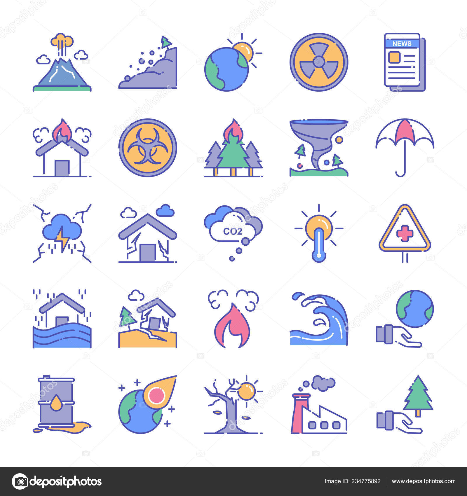 Disaster Icons Pack Isolated Symbols Collection Stock Vector by ©ware ...