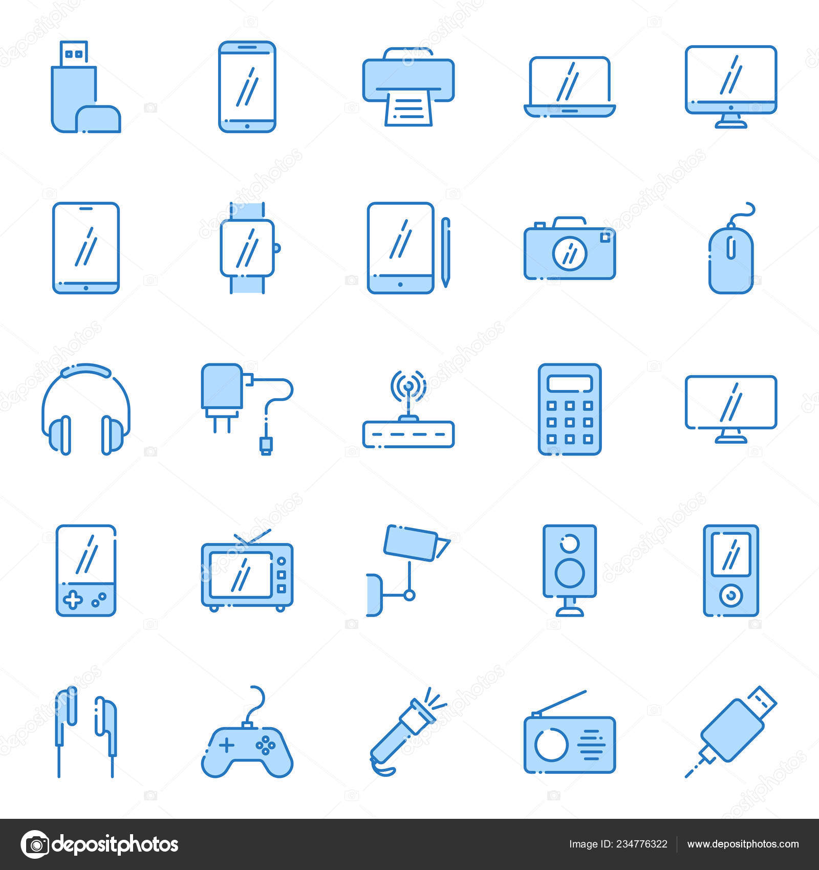 Electronic Device Icons Pack Isolated Symbols Collection Stock Vector ...