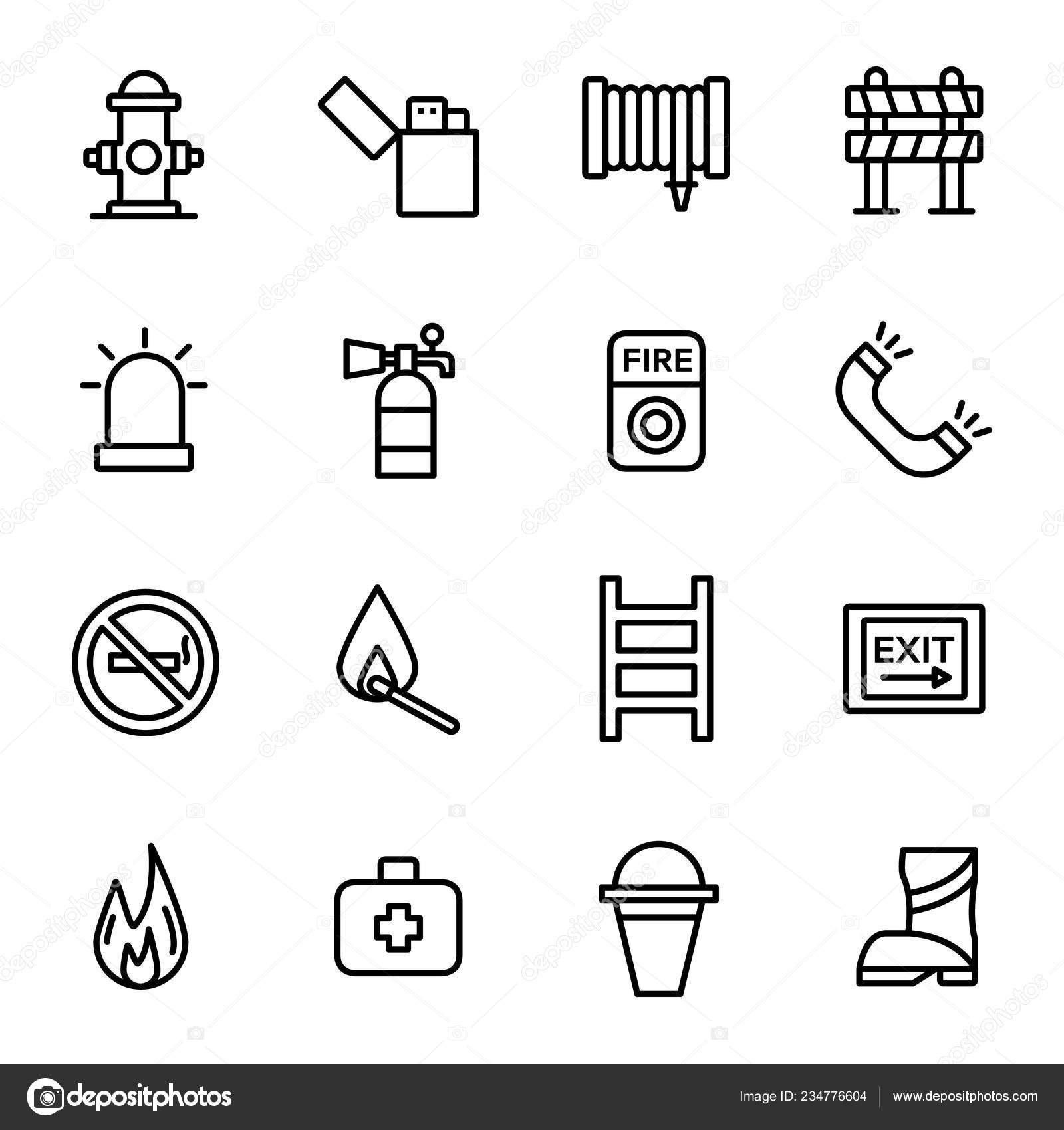 Fire Department Icons Pack Isolated Symbols Collection Stock Vector by ...