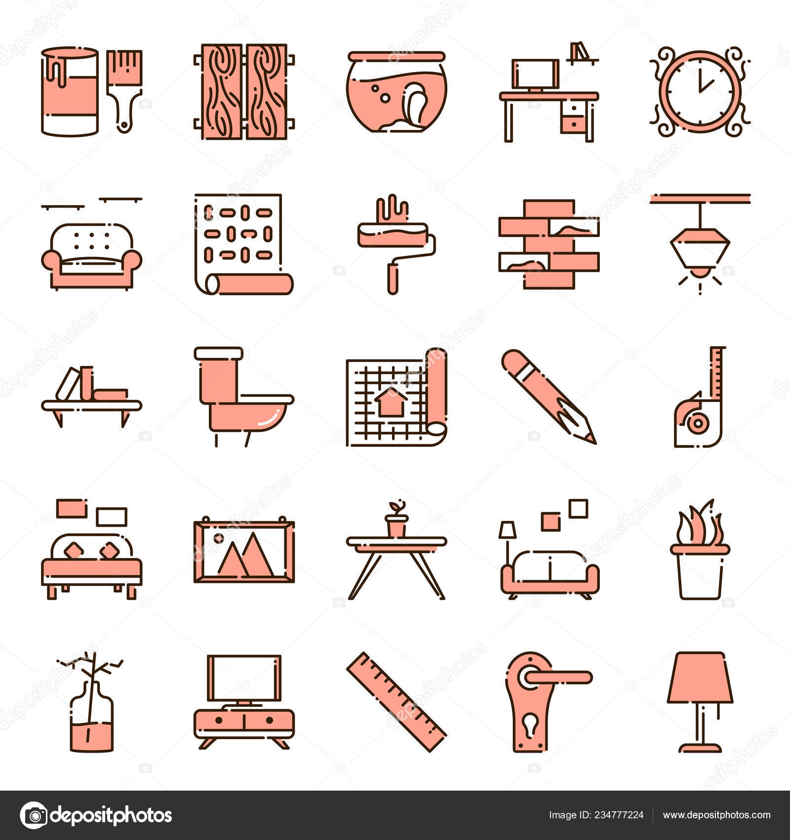 Interior Design Icons Pack Isolated Symbols Collection Stock Vector by ...