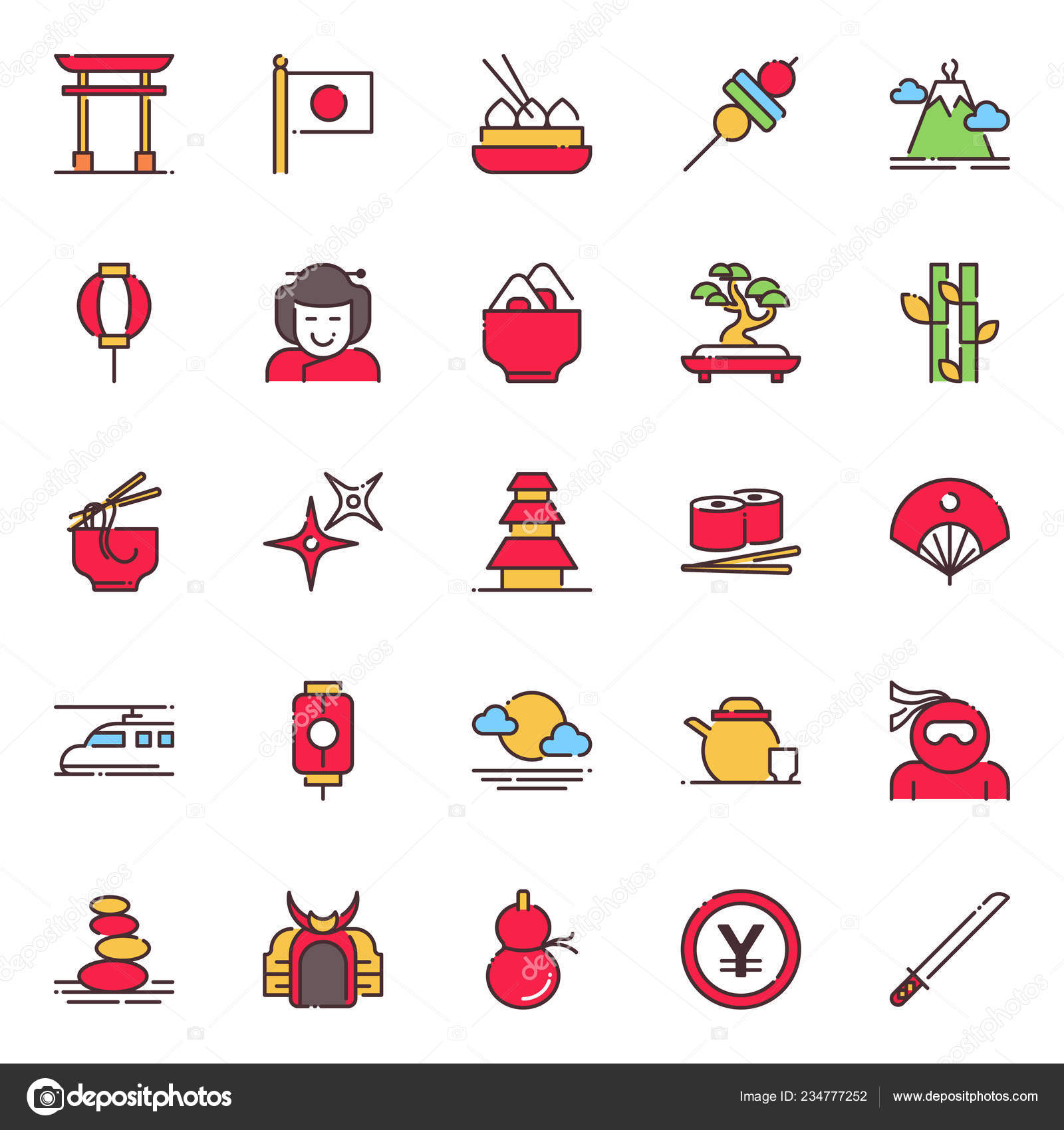 Japan Icons Pack Isolated Symbols Collection Stock Vector Image by ...