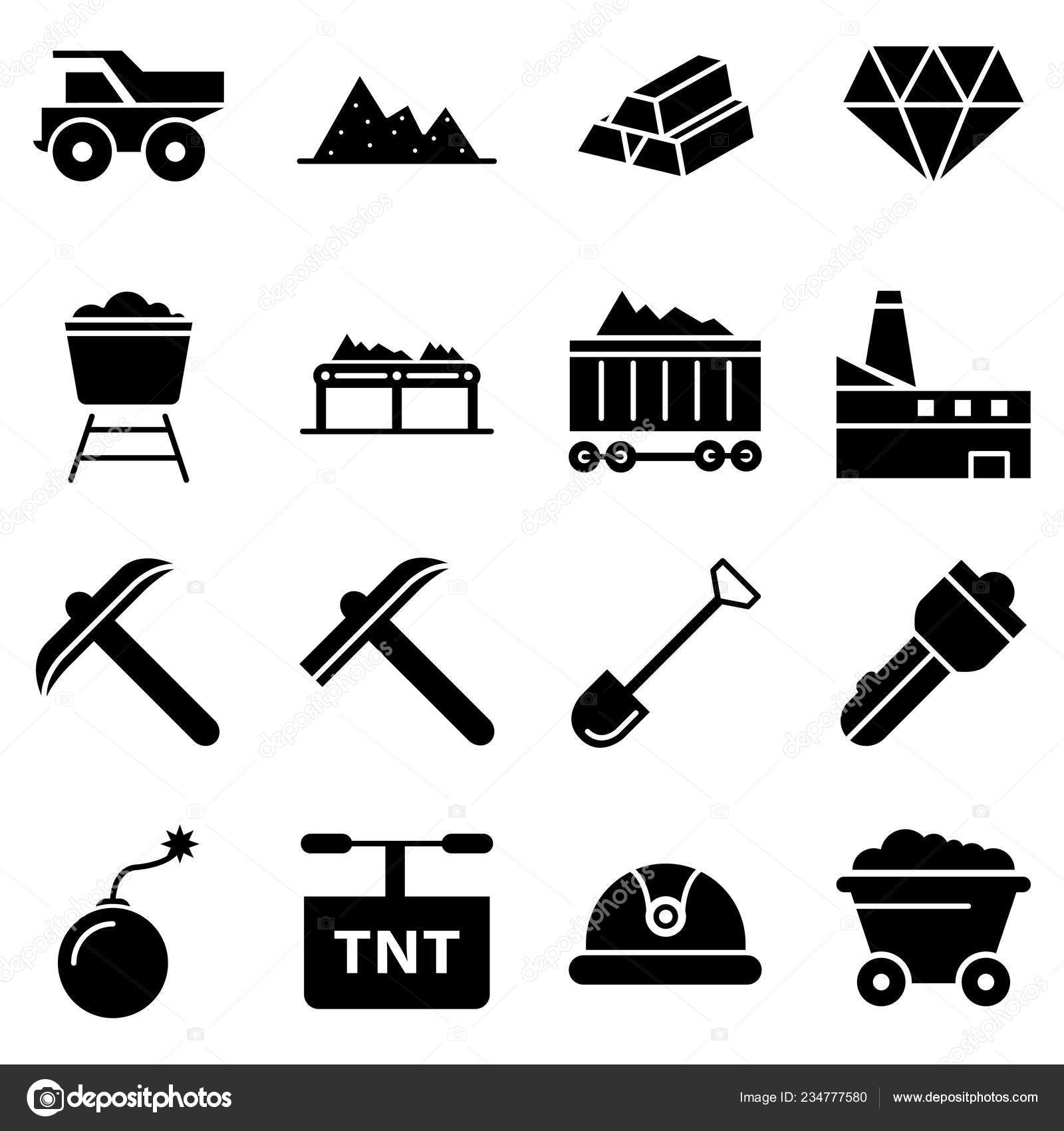 Mining Icons Pack Isolated Symbols Collection Stock Vector Image by ...