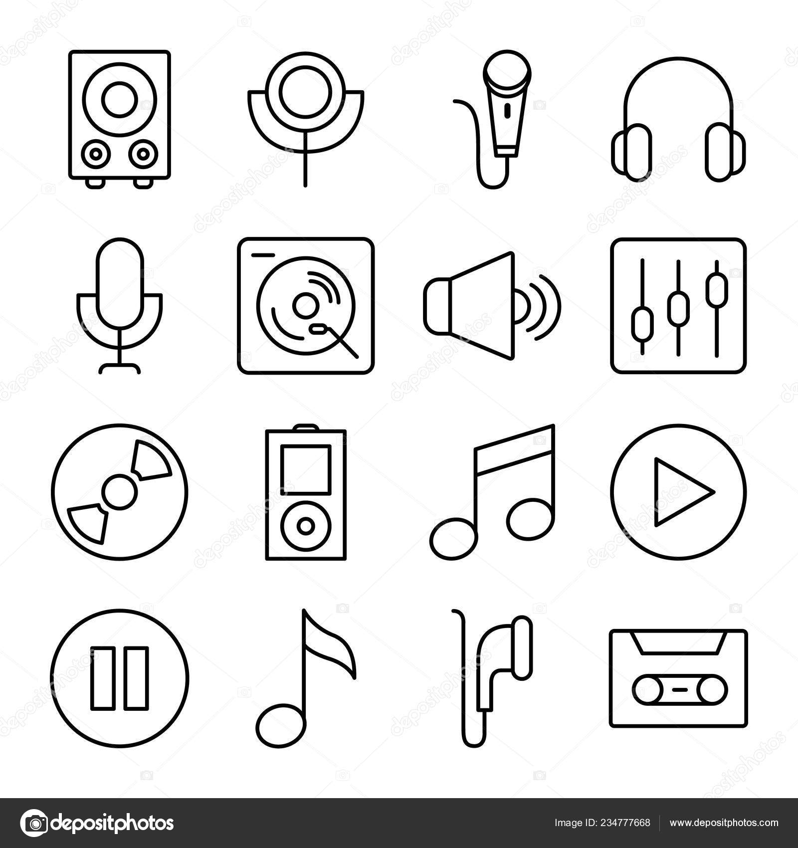 Paquete Iconos Musicales Colección Símbolos Aislados Vector de stock ...
