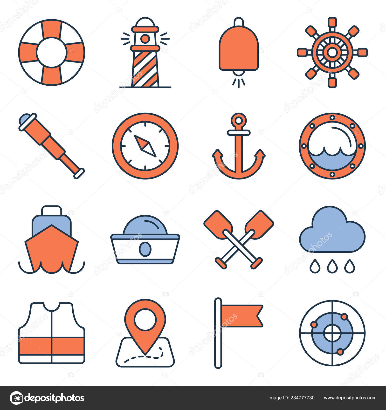 Nautical Icons Pack Isolated Symbols Collection Stock Vector Image by ...