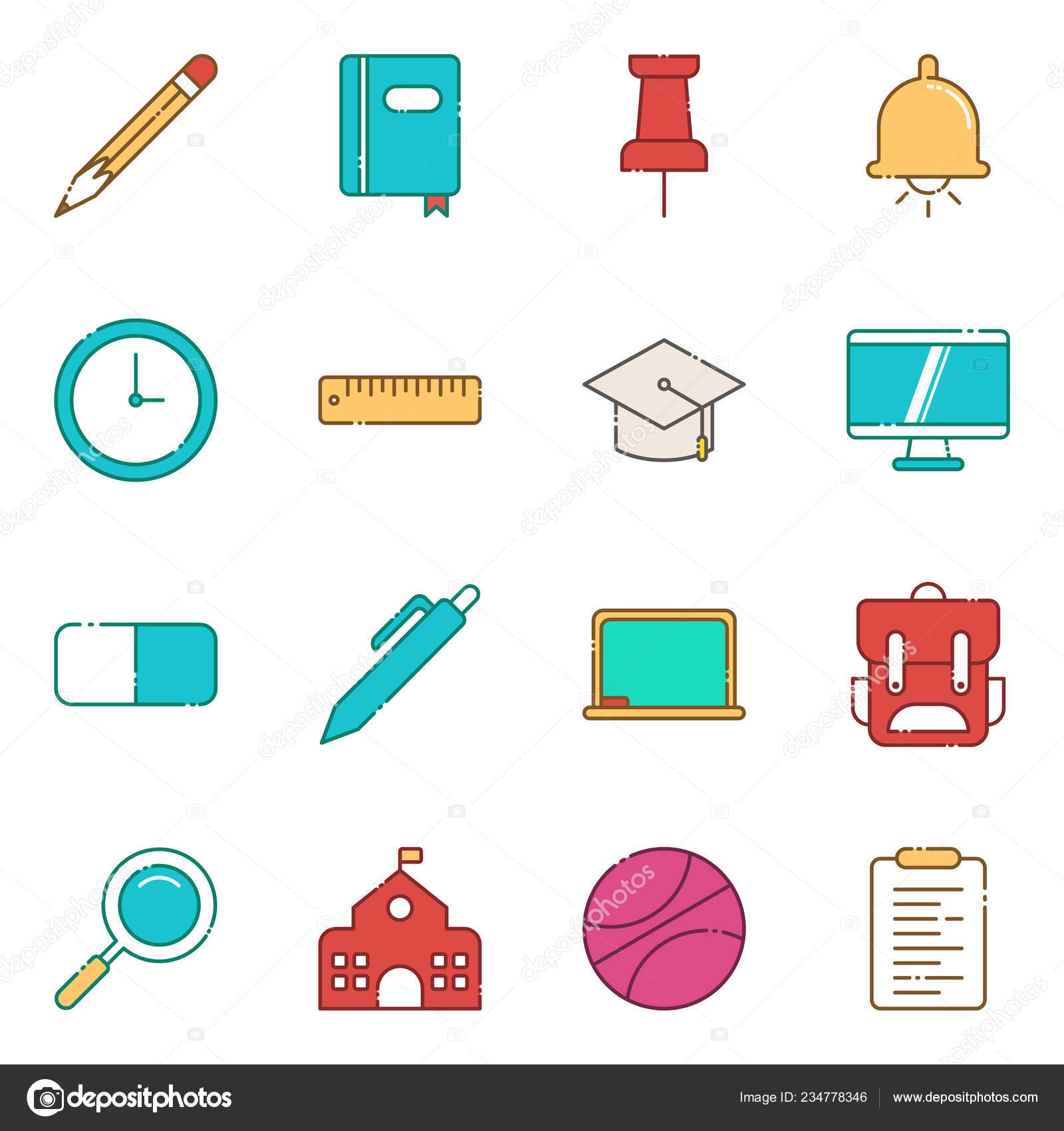 School Icons Pack Isolated Symbols Collection Stock Vector Image by ...