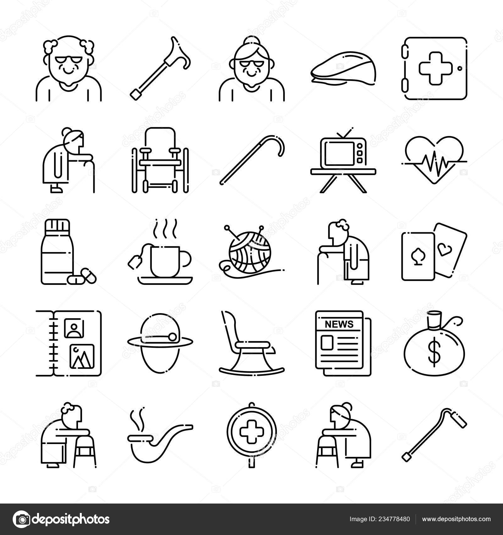 Senior Icons Pack Isolated Symbols Collection Stock Vector Image by ...