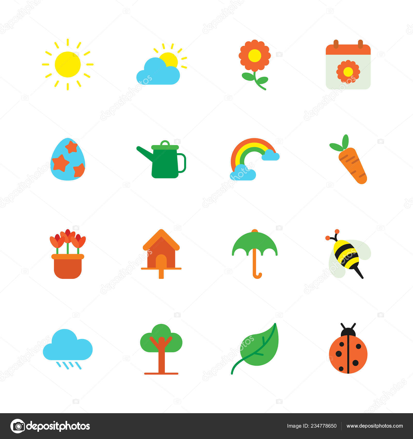 Pacote Ícones Primavera Coleção Símbolos Isolados vetor(es) de stock de ...