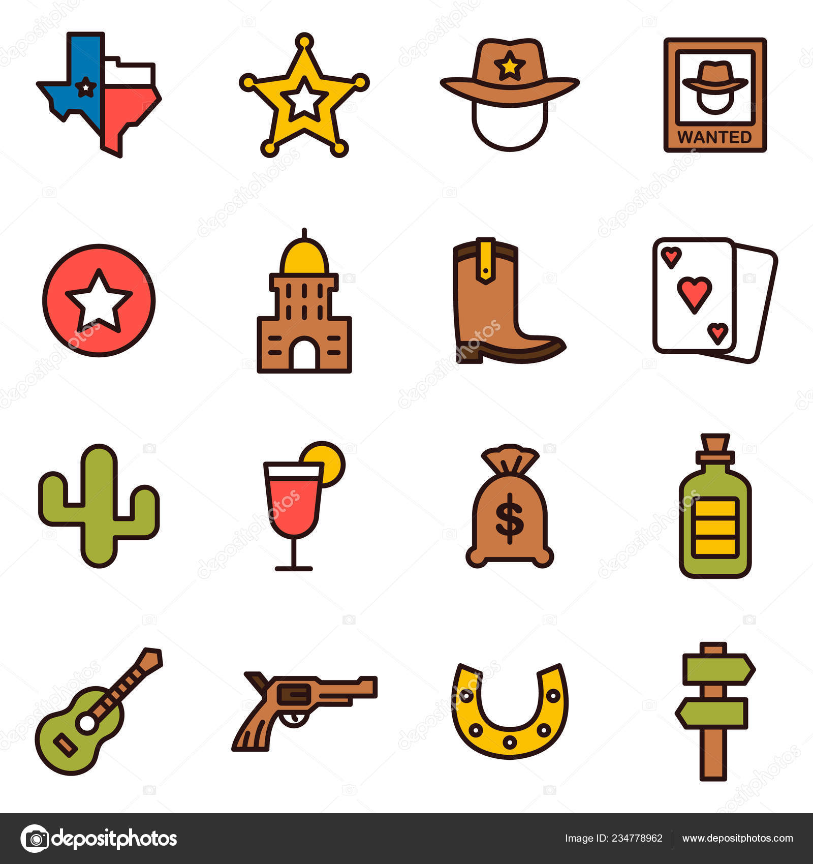 Paquete Iconos Texas Colección Símbolos Aislados Vector de stock por ...