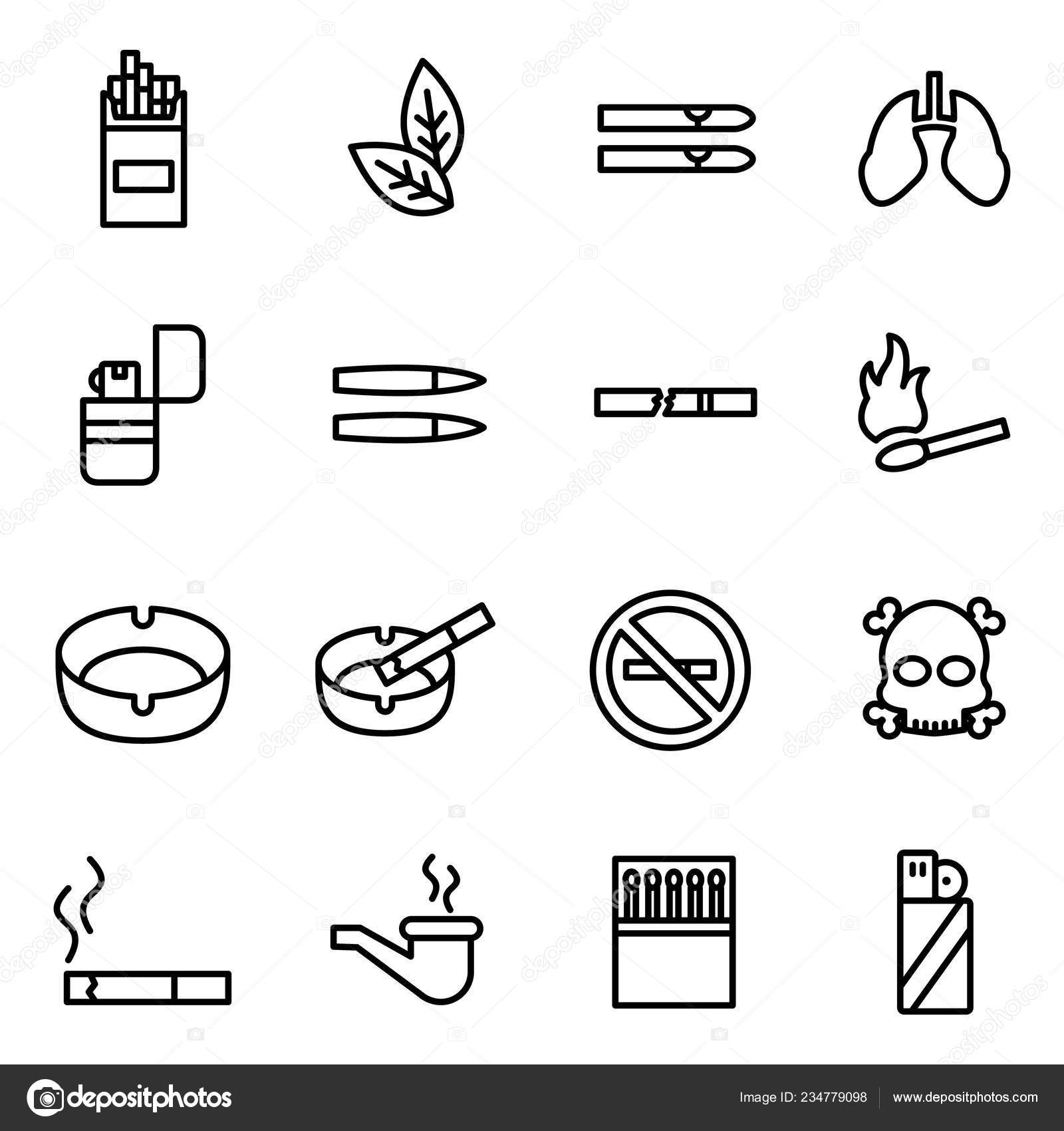 Ícones Tabaco Embalam Coleção Símbolos Isolados Vetor de ©ware 234779098