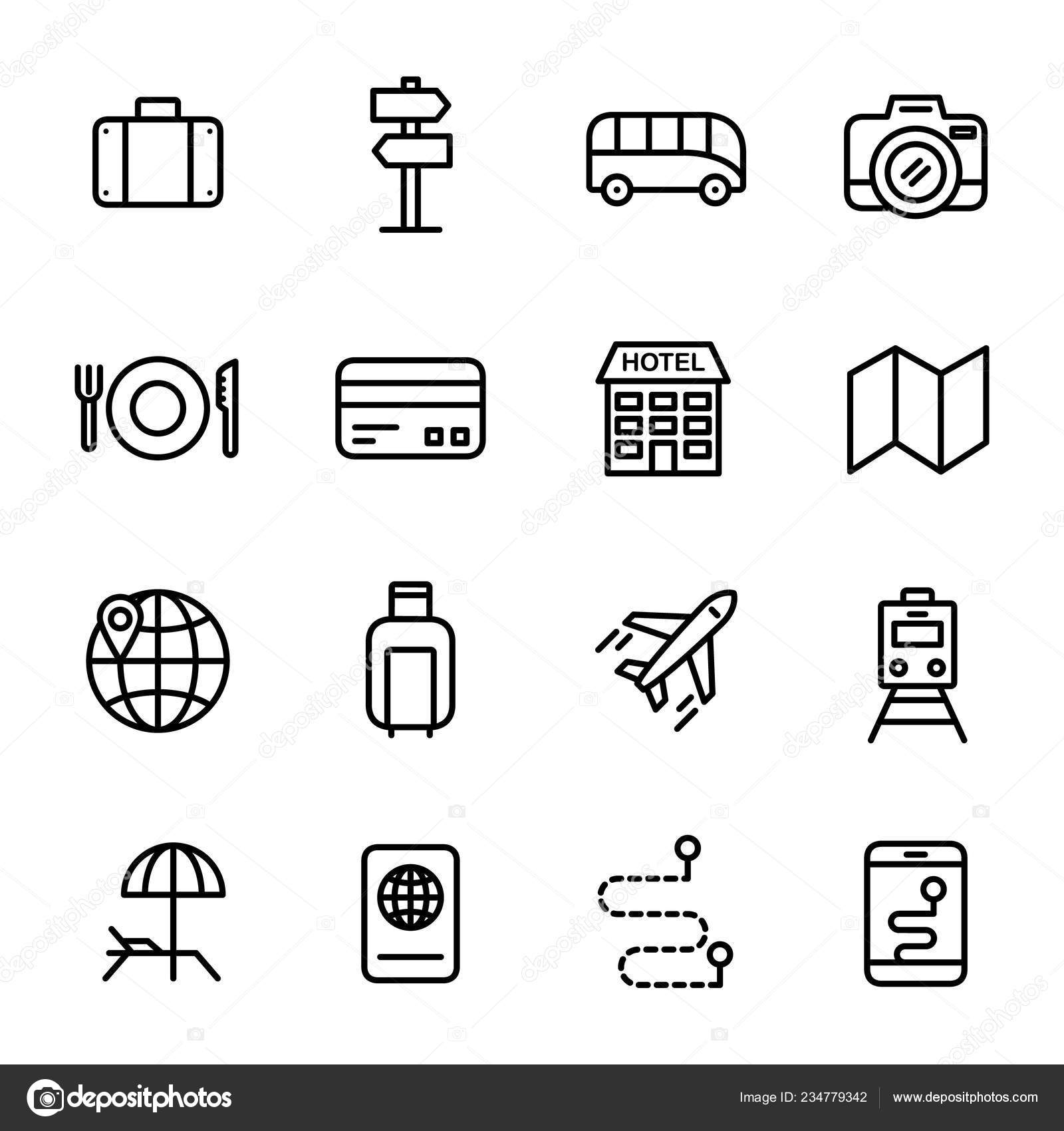 Travel Tourism Icons Pack Isolated Symbols Collection Stock Vector by ...