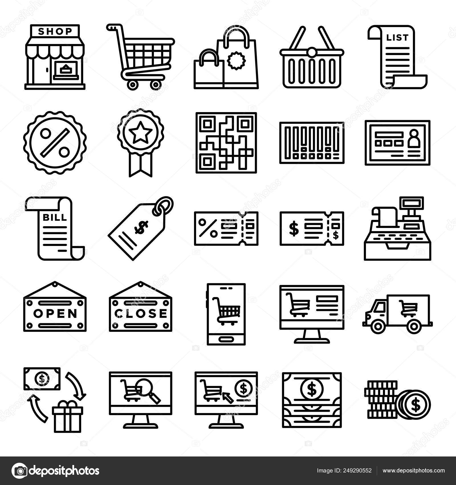 Retail Icons Pack Isolated Retail Symbols Collection Graphic Icons ...