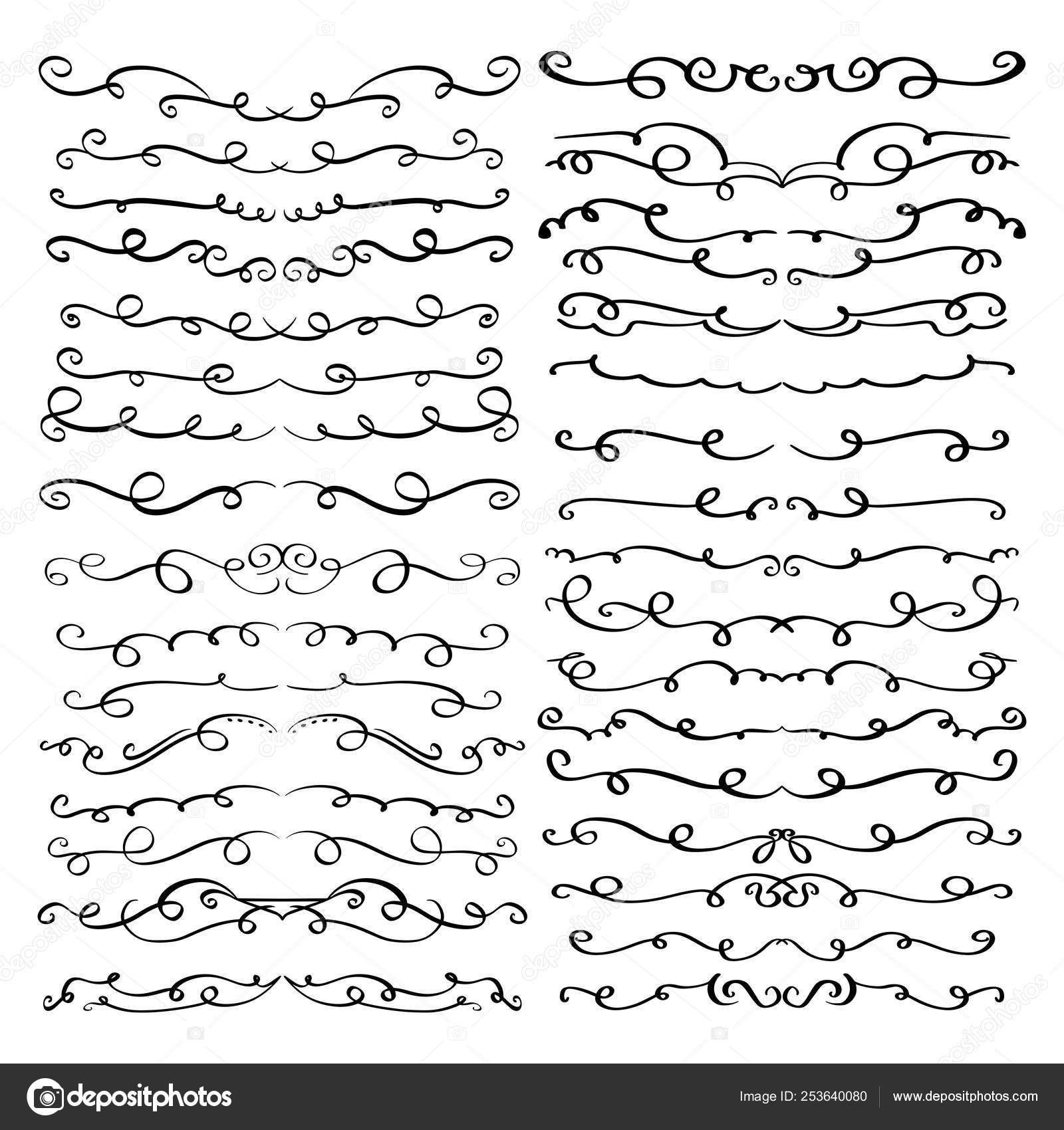 Collection Handdrawn Swirls Curves Design Element Ornaments Wedding ...