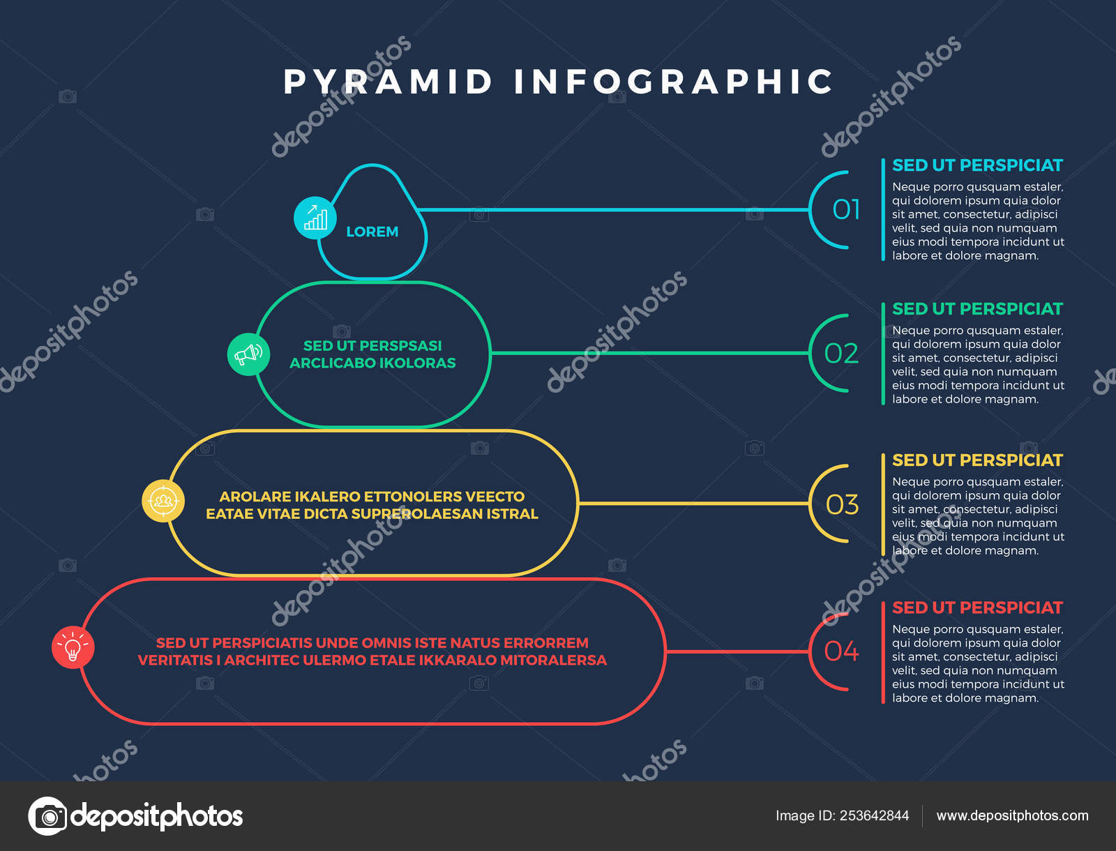 Colorful Hierarchy Pyramid Infographic Elements Steps Description Next ...