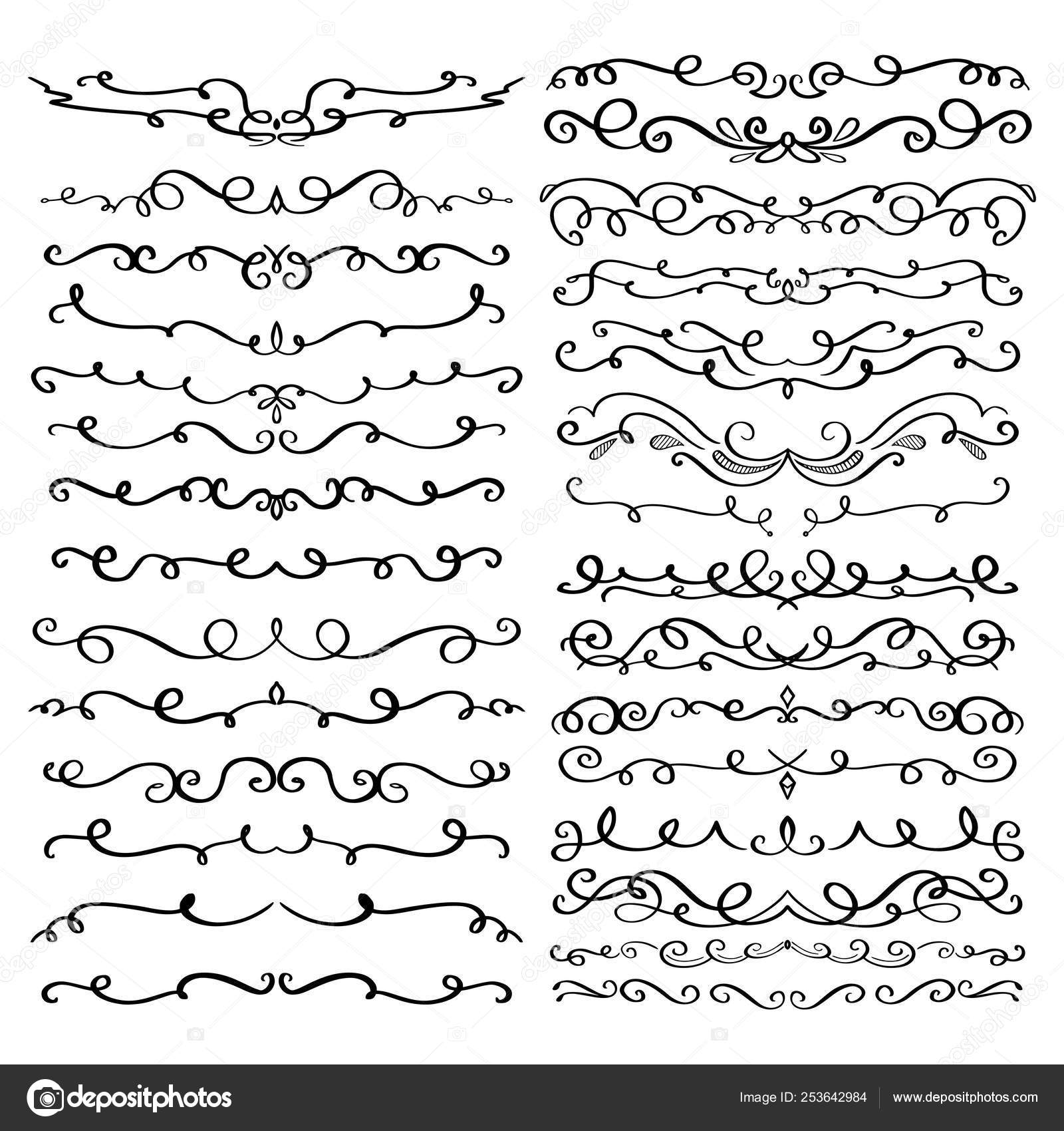 Collection Handdrawn Swirls Curves Design Element Ornaments Wedding ...