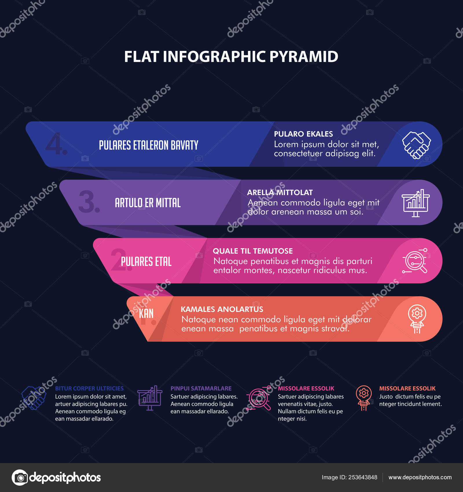 Colorful Hierarchy Pyramid Infographic Elements Steps Description Next ...