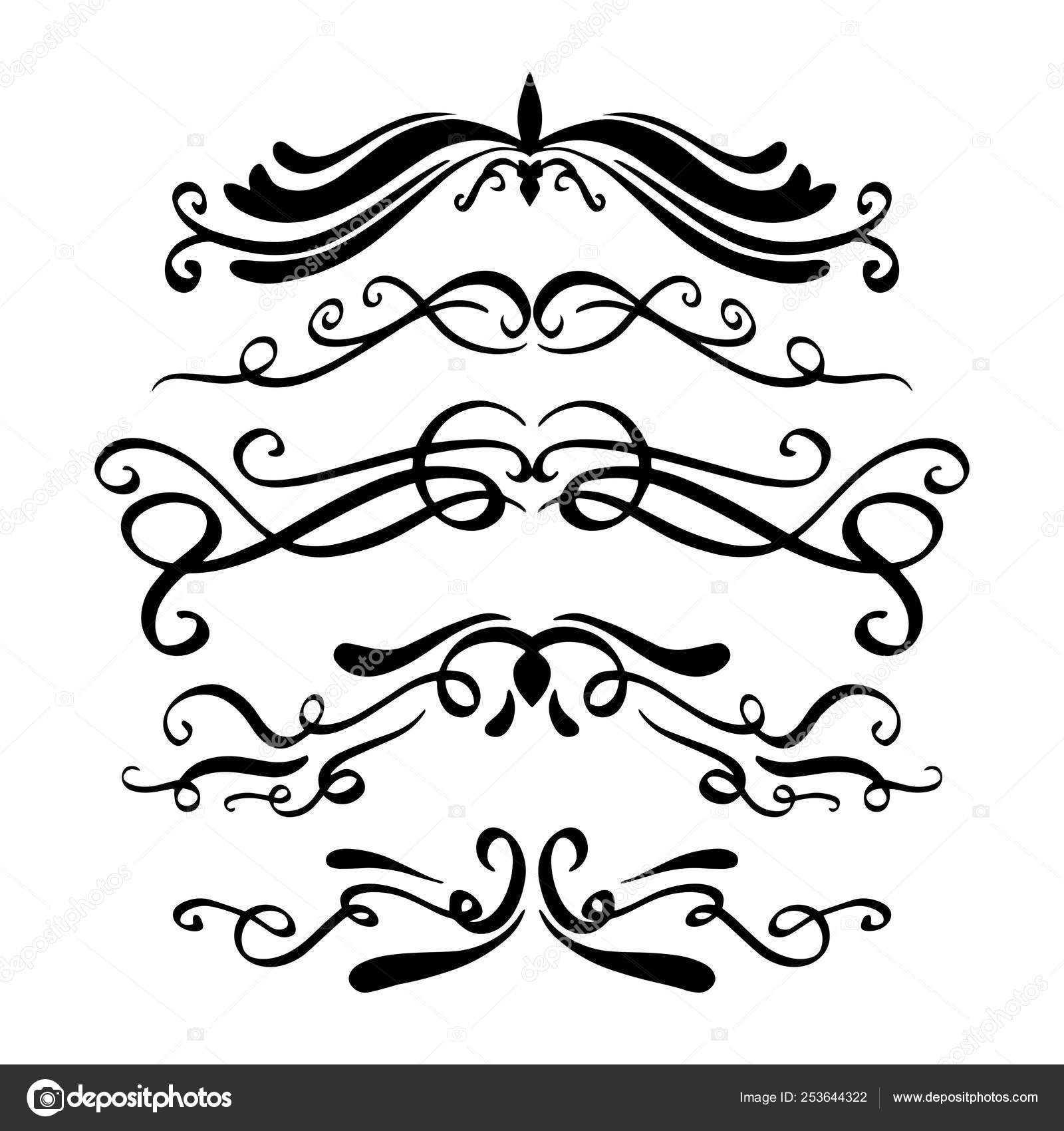 Collection Handdrawn Swirls Curves Design Element Ornaments Wedding ...