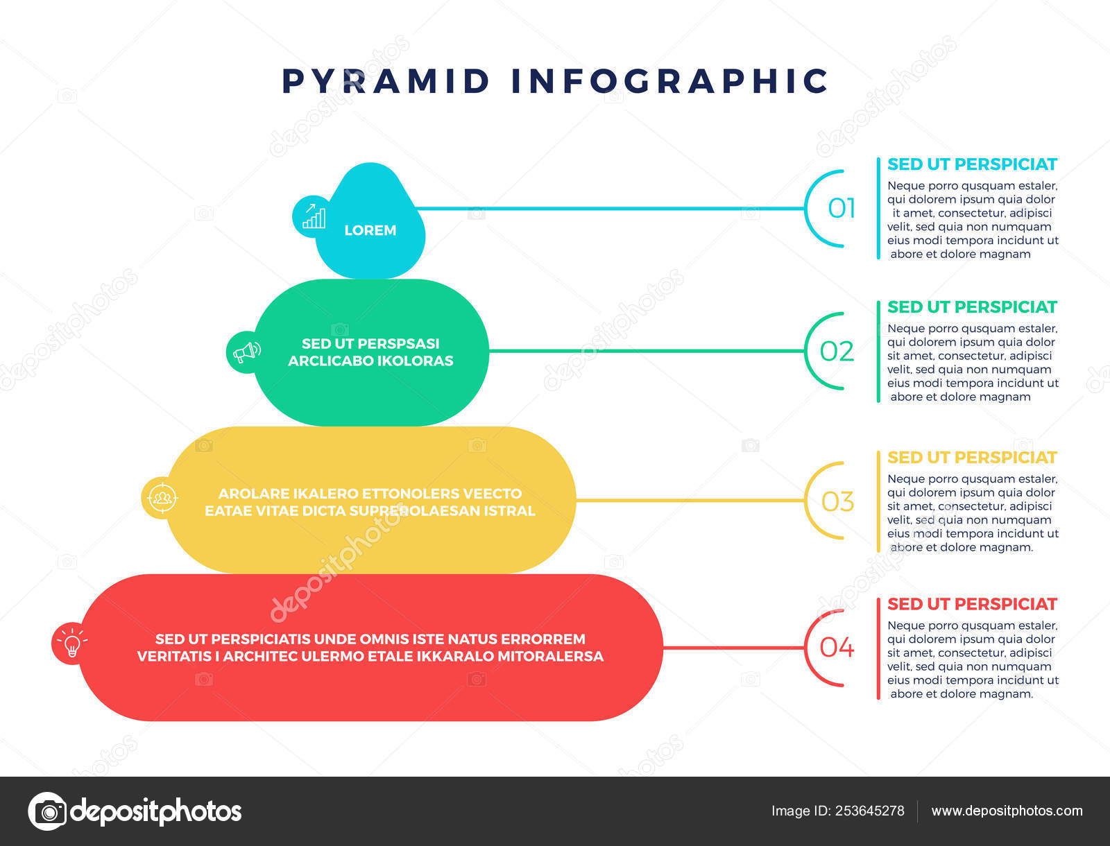Colorful Hierarchy Pyramid Infographic Elements Steps Description Next ...