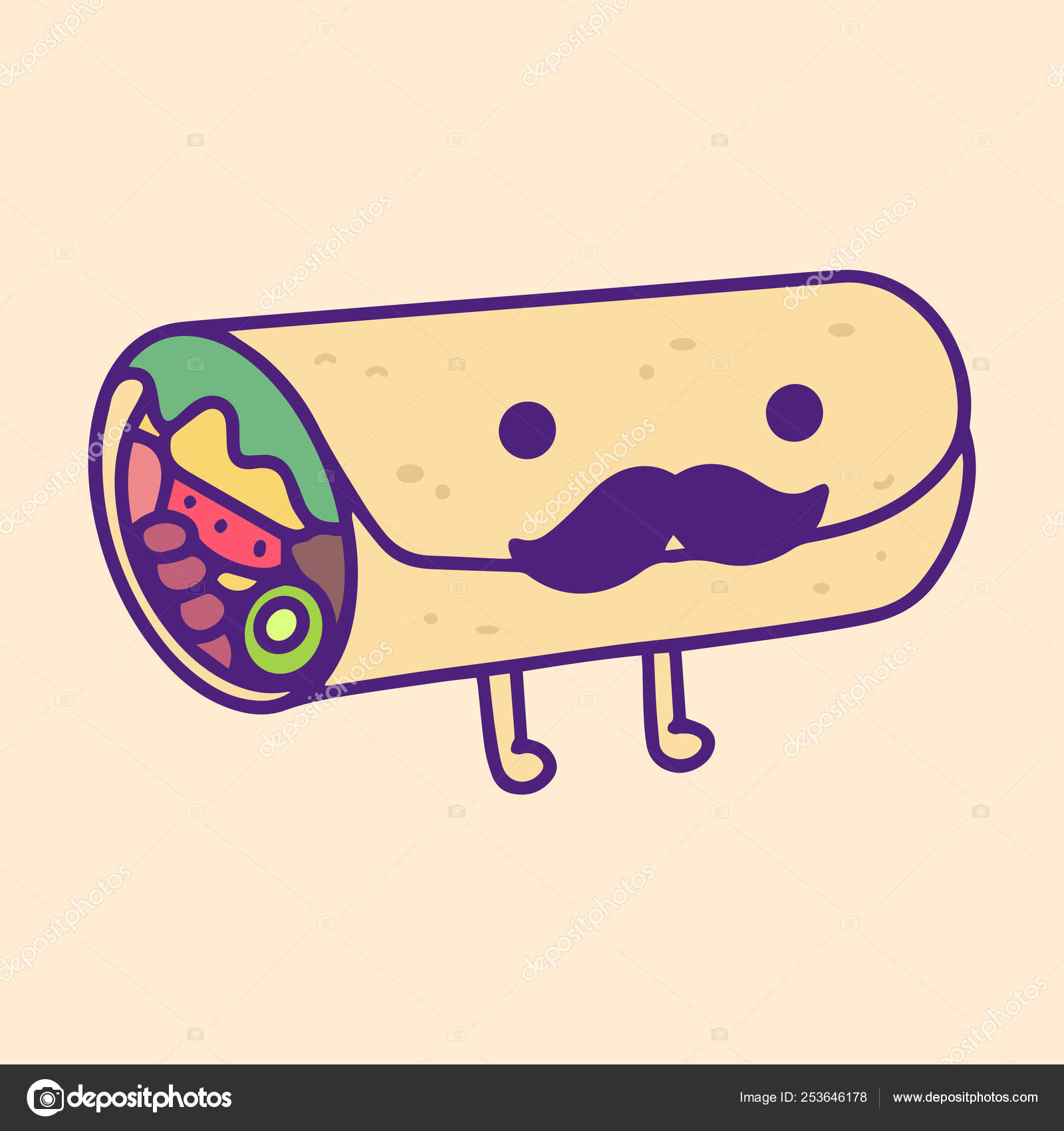 Cute Cartoon Food With Faces And Mustaches