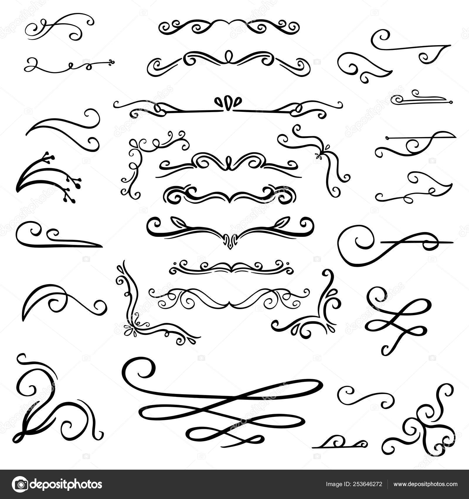 Collection Handdrawn Swirls Curves Design Element Ornaments Wedding ...