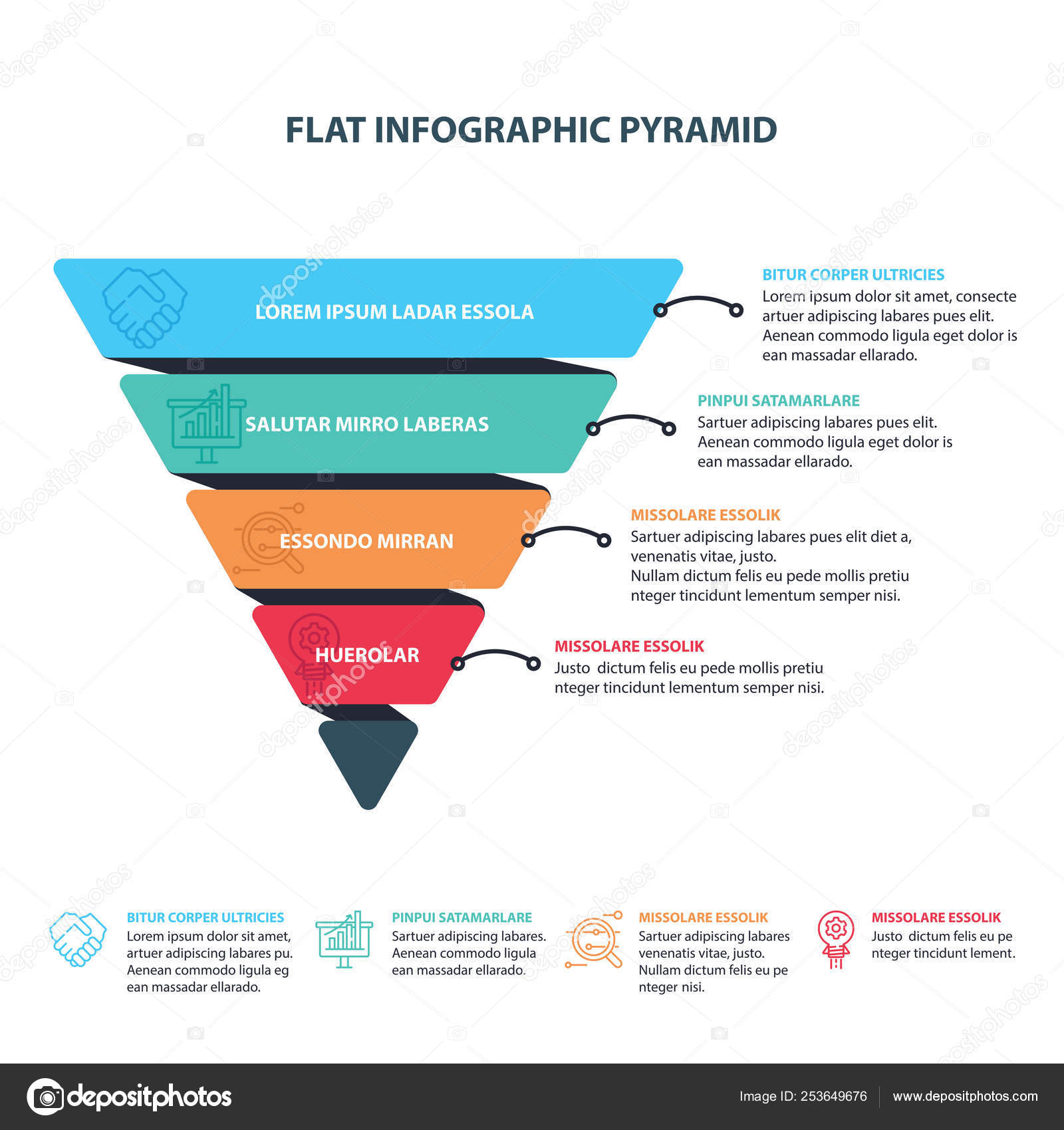 Colorful Hierarchy Pyramid Infographic Elements Steps Description Next ...