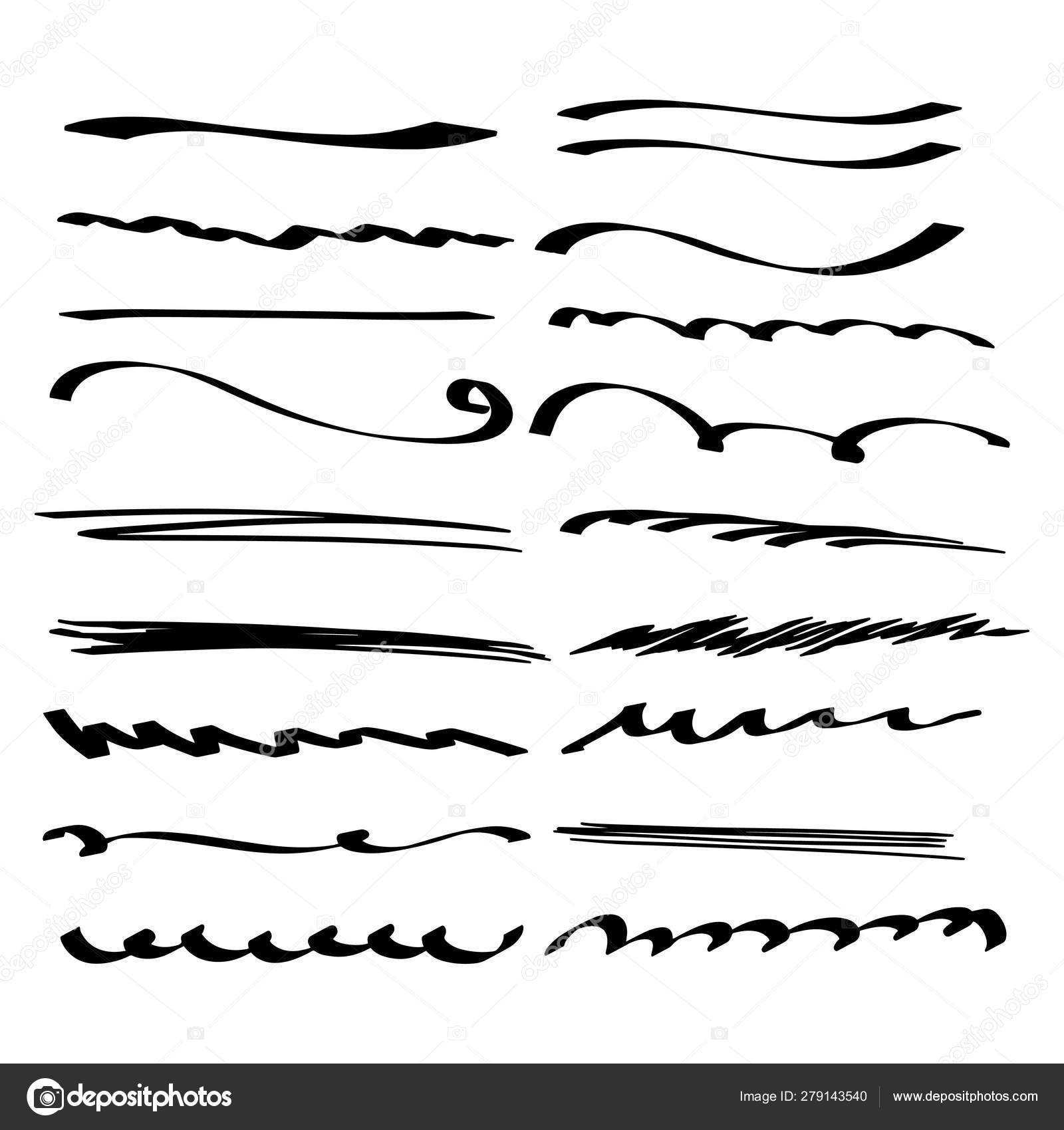 Handmade Collection Set of Underline Strokes in Marker Brush Doodle ...