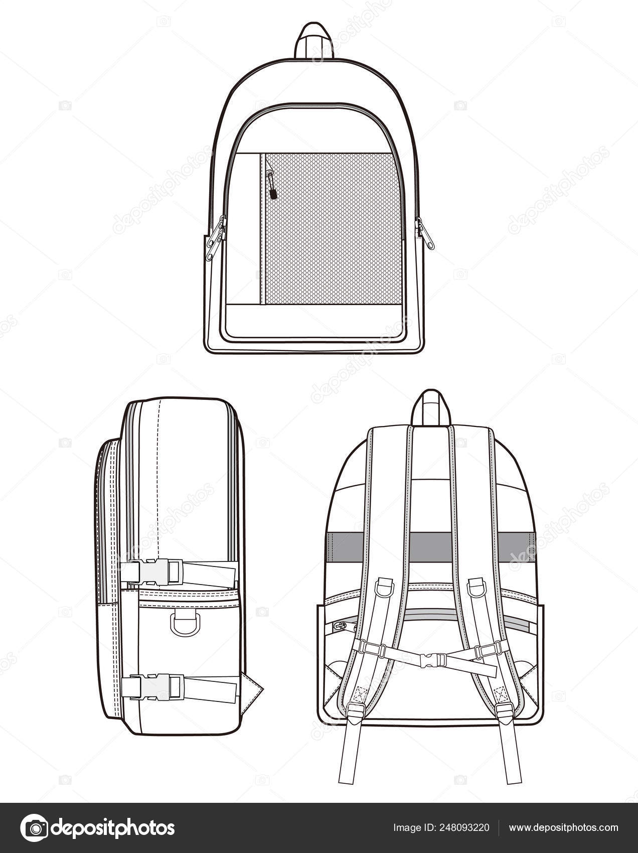 Backpack Fashion Flat Technical Drawing Vector Template Stock Vector ...