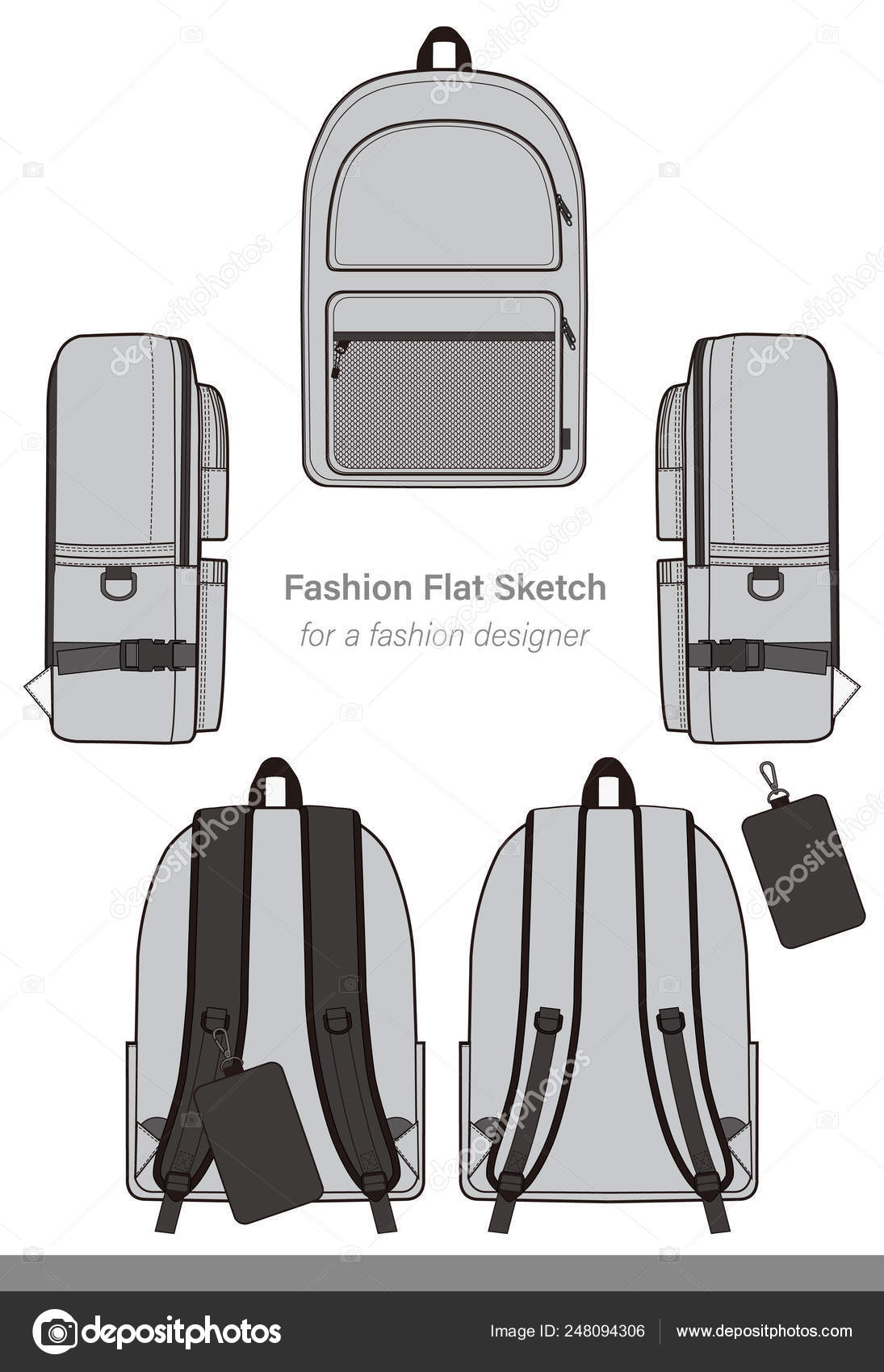 Backpack Fashion Flat Technical Drawing Vector Template Stock Vector ...