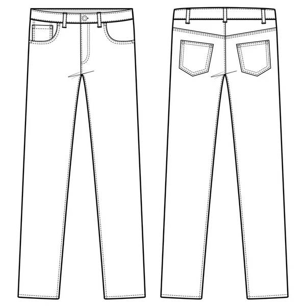 Pants Jeans Fashion Flat Technical Drawing Vector Template — Stock